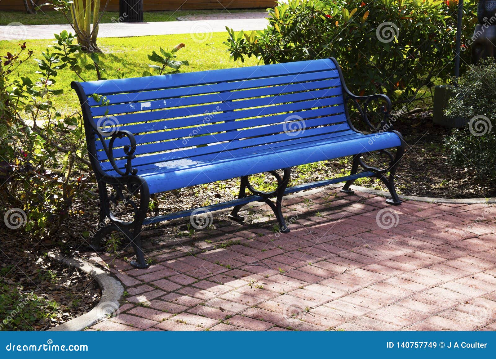 Blue Park Bench at a Park in Brownsville, Texas Stock Image - Image of ...