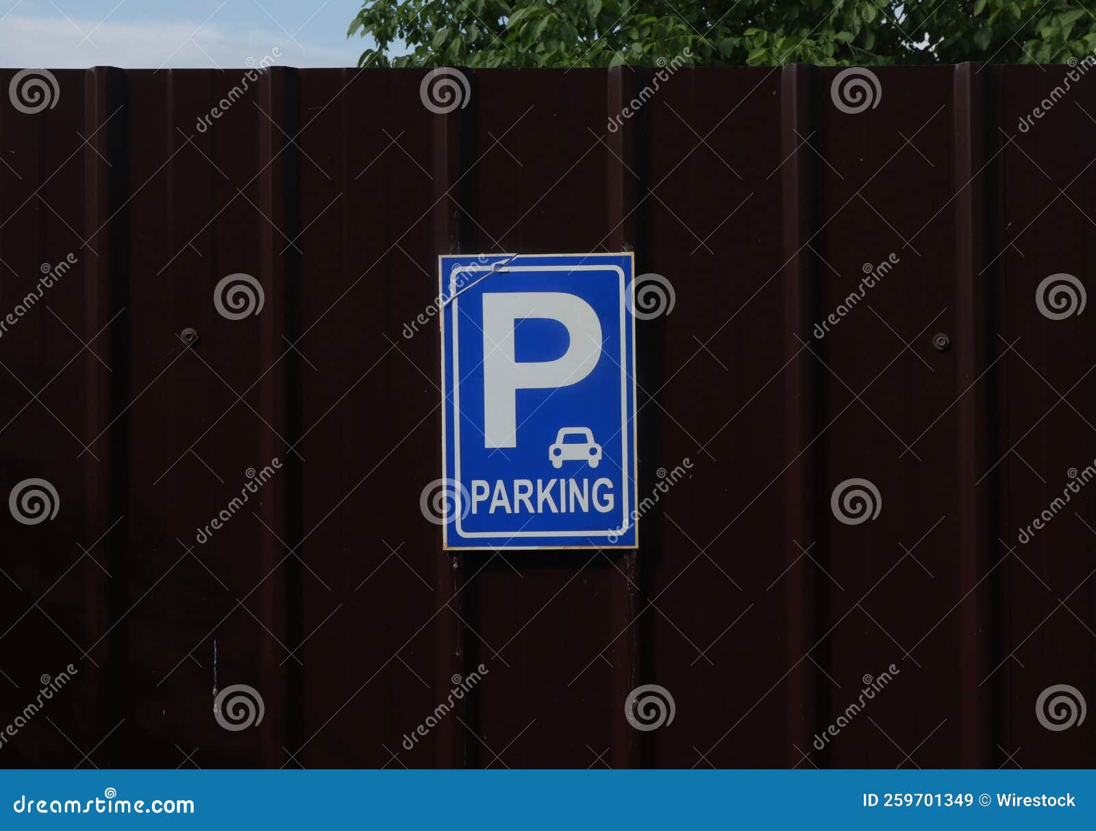 Blue parking sign on gate stock illustration. Illustration of symbol ...
