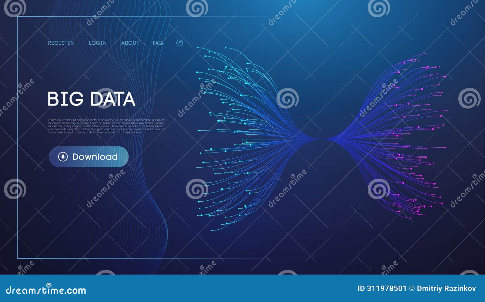 Blue Particle Data Flow on Dark Background for Technology and Big Data ...