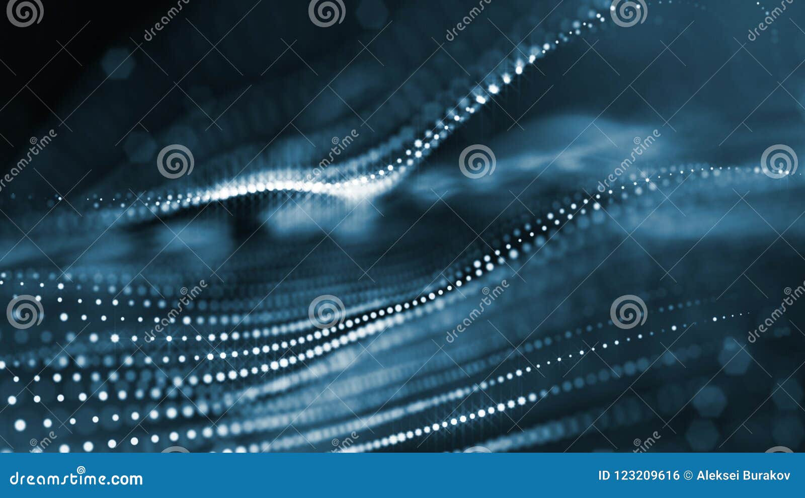 Blue Particles Form Line and Surface Grid. Microcosm or Space. 3d ...