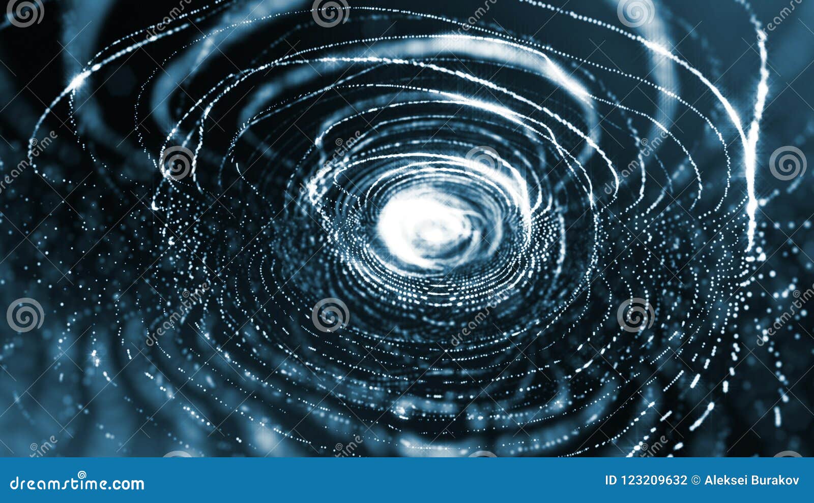 Blue Particles Form Line and Surface Grid. Microcosm or Space. 3d ...