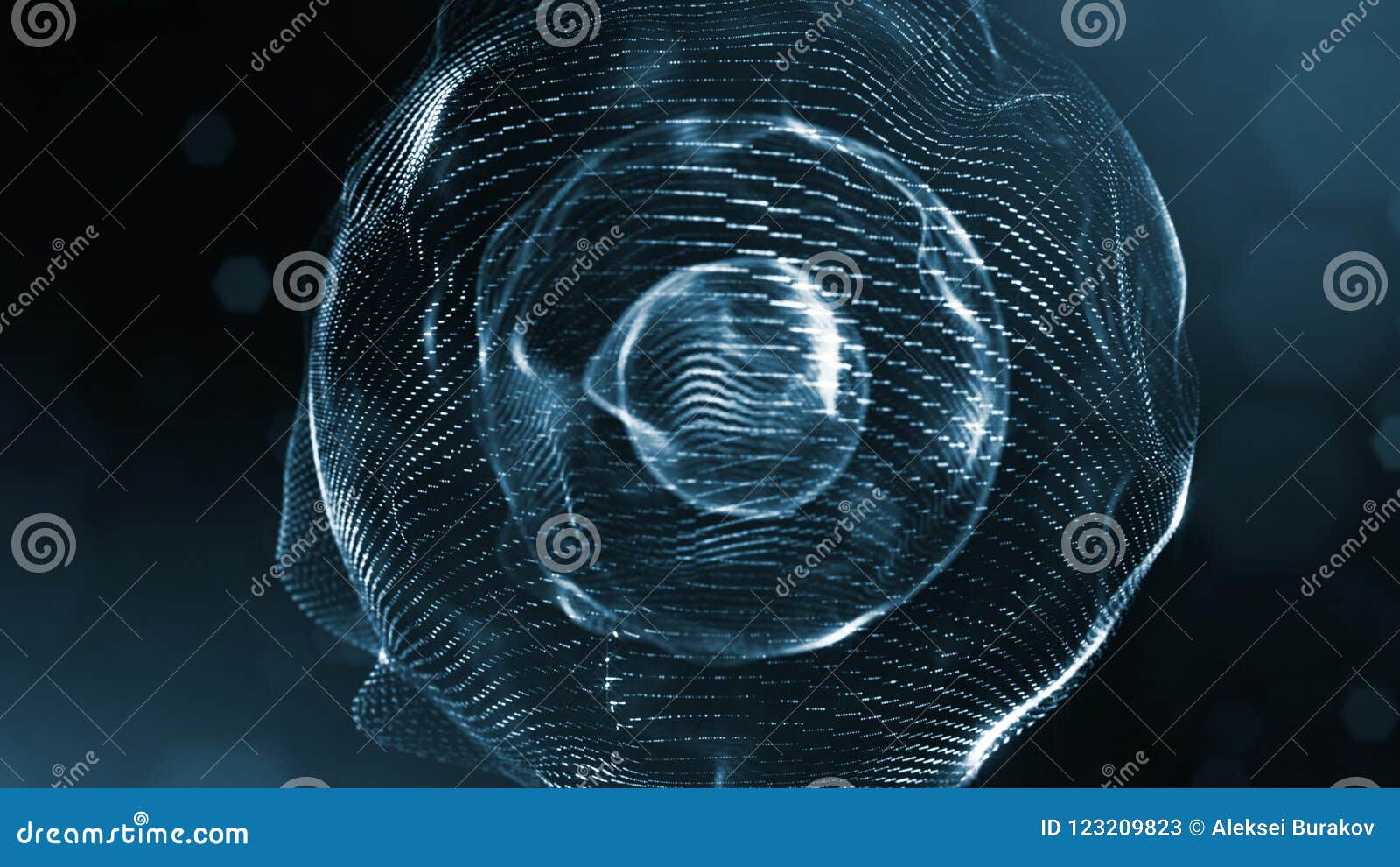 Blue Particles Form Line and Surface Grid. Microcosm or Space. 3d ...