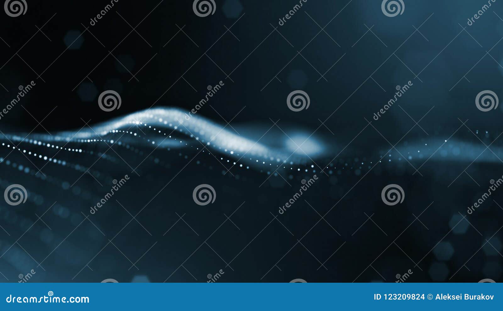 Blue Particles Form Line and Surface Grid. Microcosm or Space. 3d ...