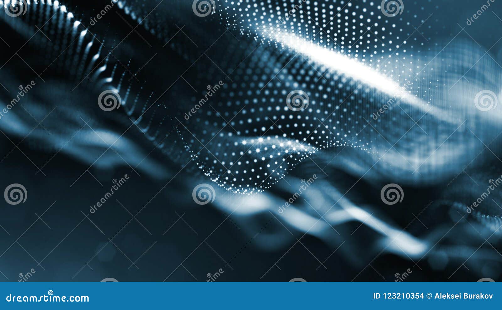 Blue Particles Form Line and Surface Grid. Microcosm or Space. 3d ...