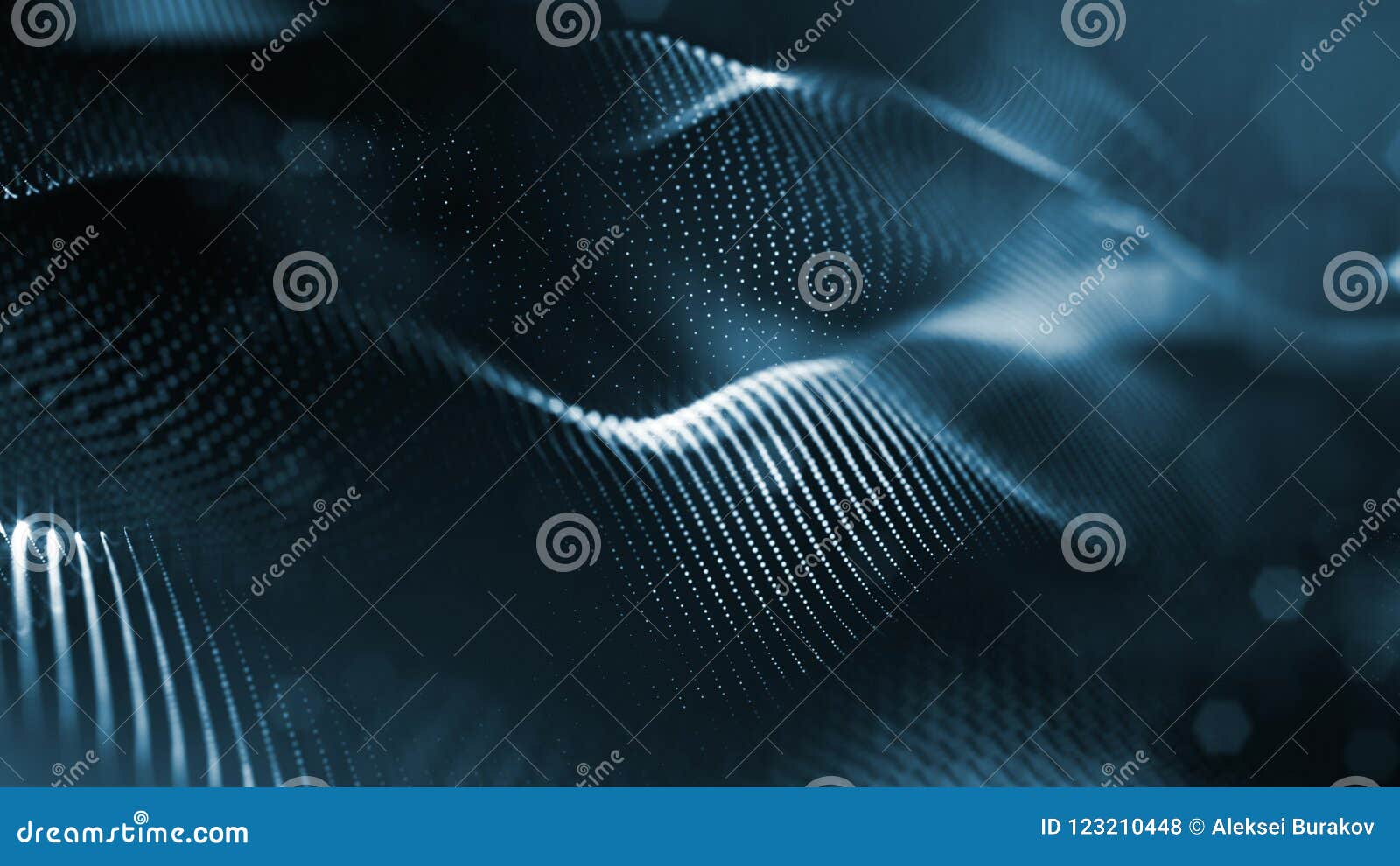 Blue Particles Form Line and Surface Grid. Microcosm or Space. 3d ...