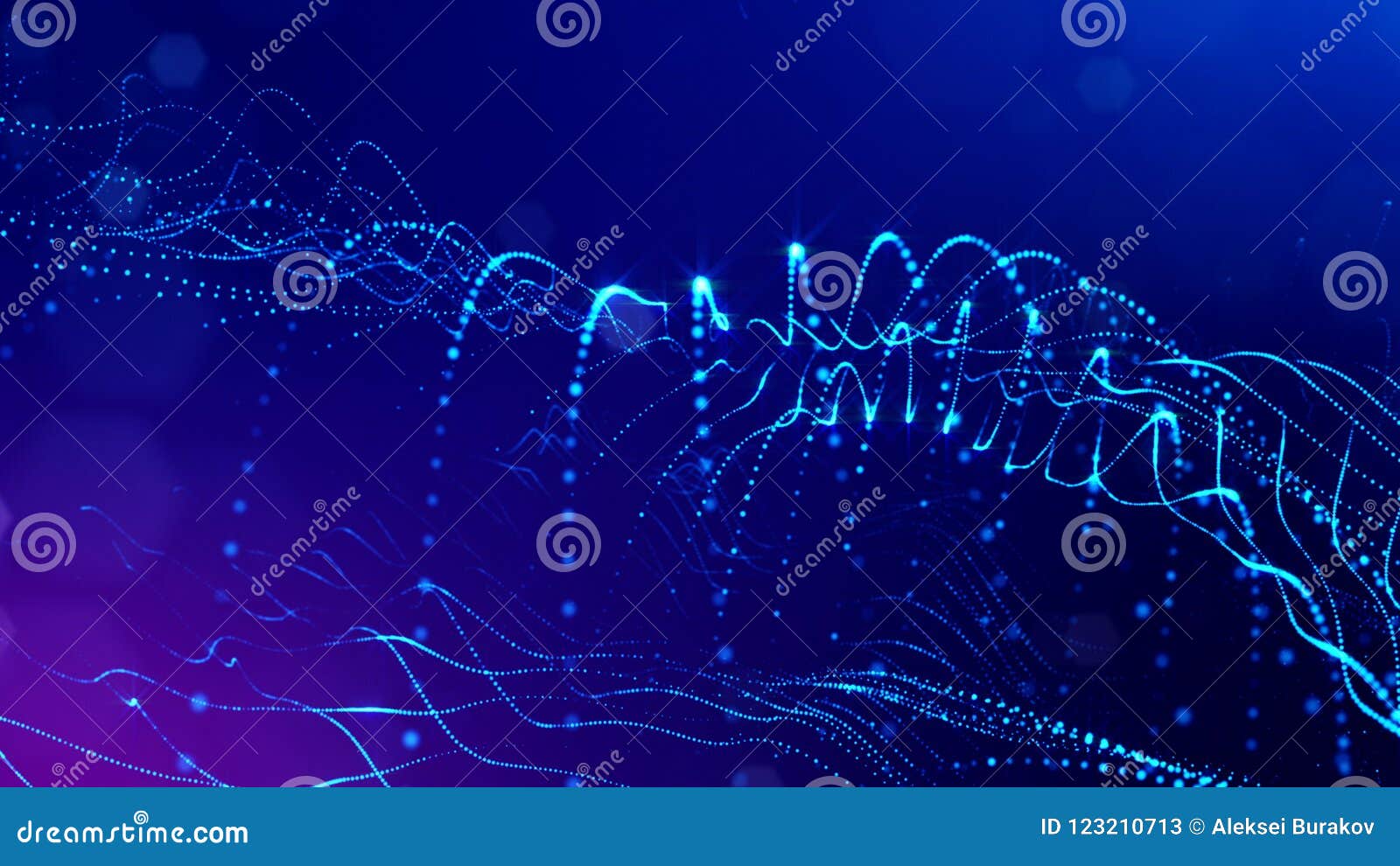 Blue Particles Form Line and Surface Grid. Microcosm or Space. 3d ...