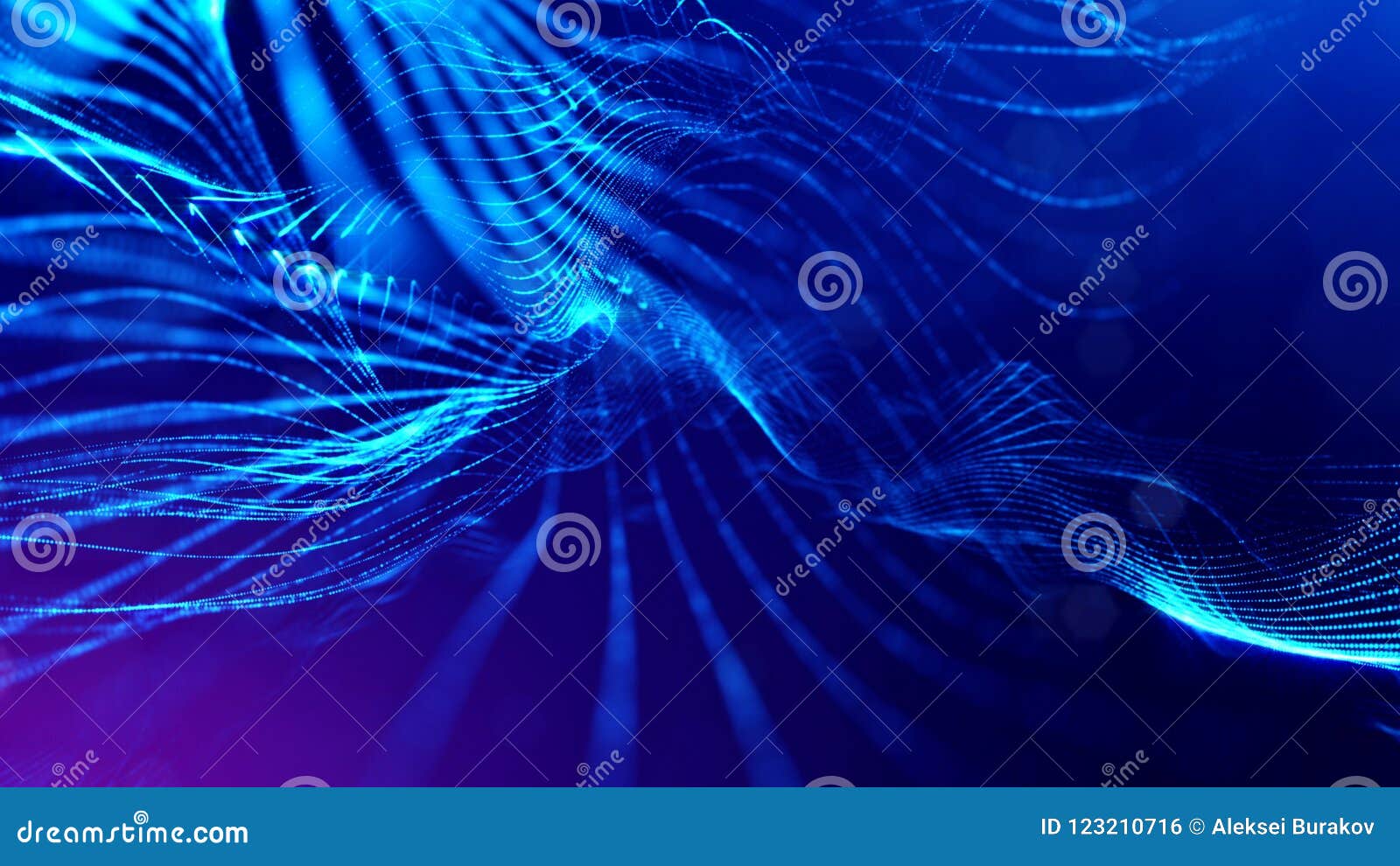 Blue Particles Form Line and Surface Grid. Microcosm or Space. 3d ...