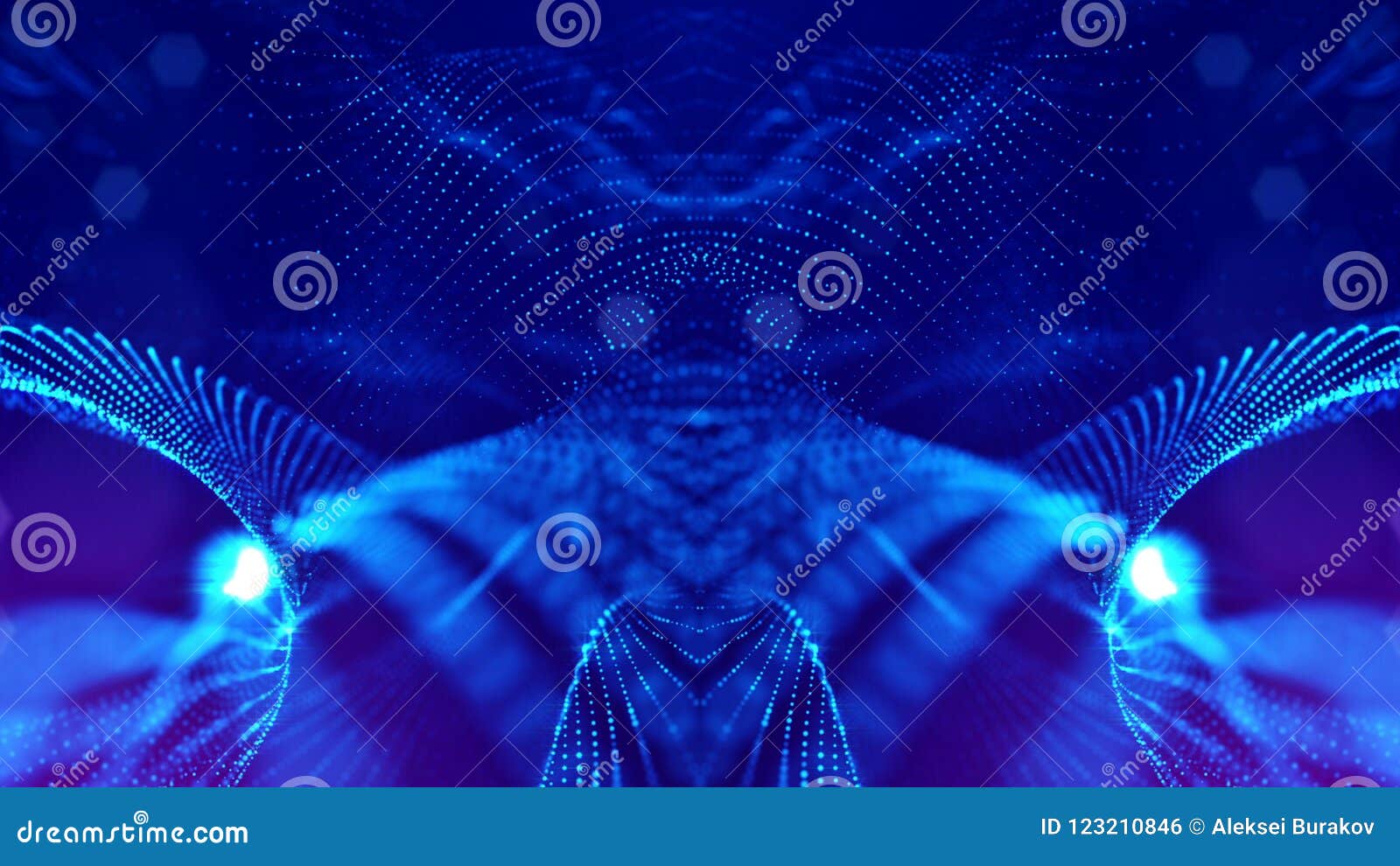 Blue Particles Form Line and Surface Grid. Microcosm or Space. 3d ...