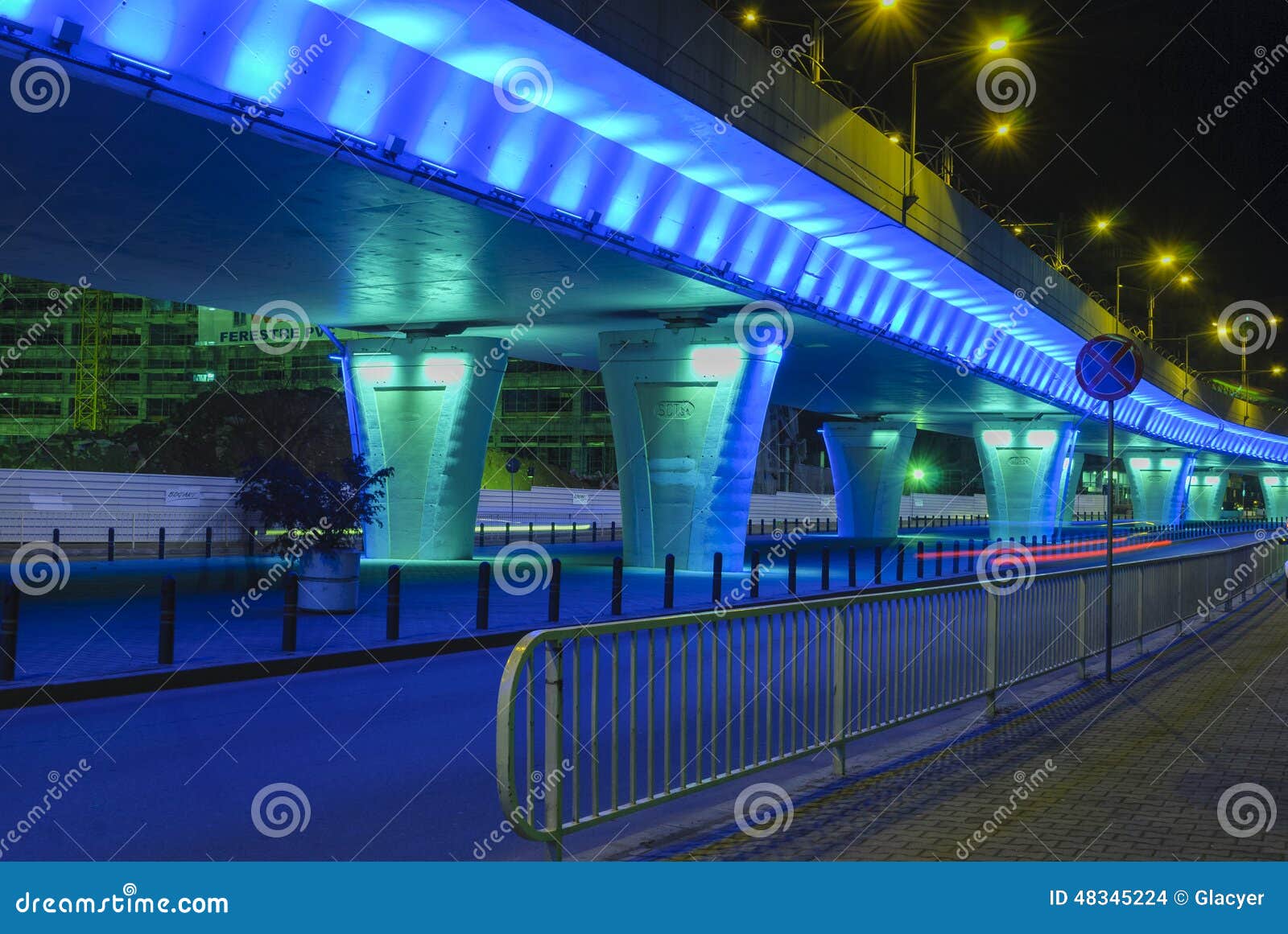 Blue bridge editorial stock image. Image of neon, road - 48345224
