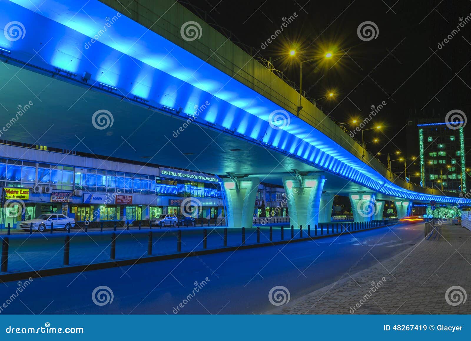 Blue Bridge, Lighted in the Night Editorial Stock Image - Image of ...