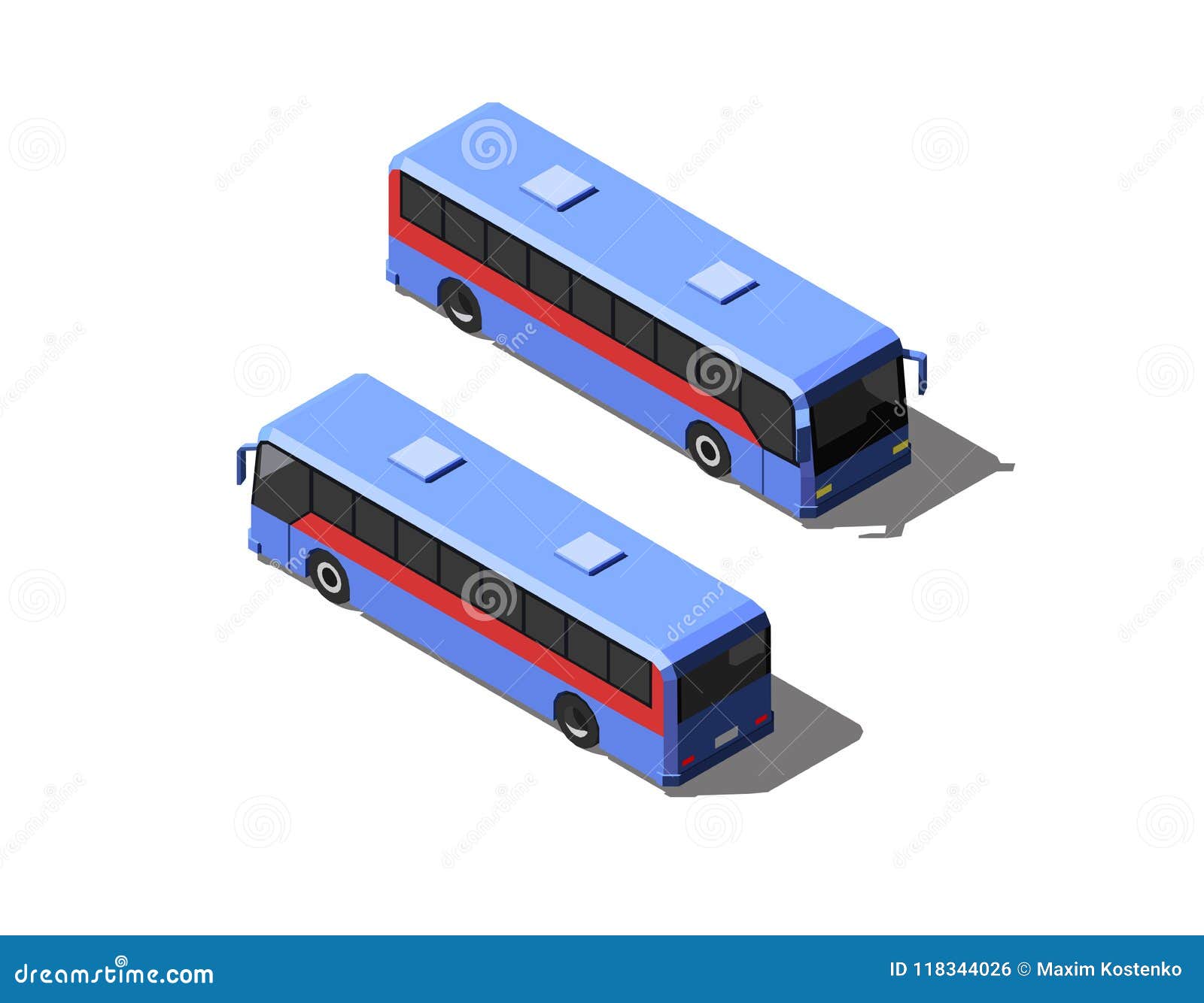 Blue Passenger Bus. Two Different Views Vector Isometric Illustration ...