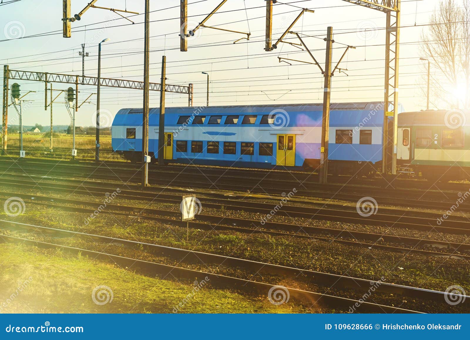 The Blue Passenger Double-decker Train. Stock Photo - Image of europe ...