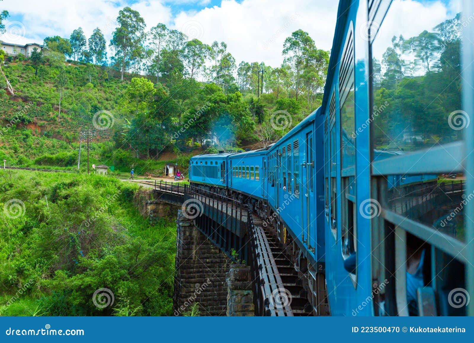 A Blue Passenger Train Moves through the Jungle of Sri Lanka Stock ...