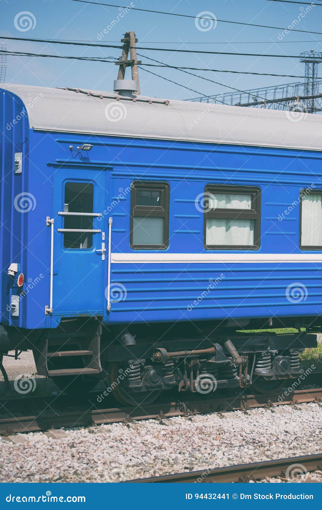 Blue Passenger Train Wagon. Stock Image - Image of line, station: 94432441