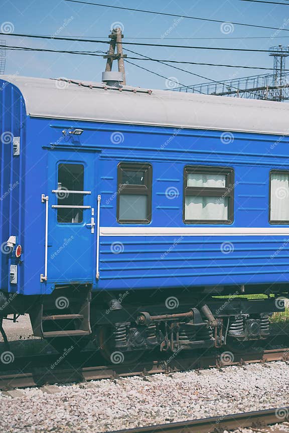 Blue Passenger Train Wagon. Stock Image - Image of line, station: 94432441