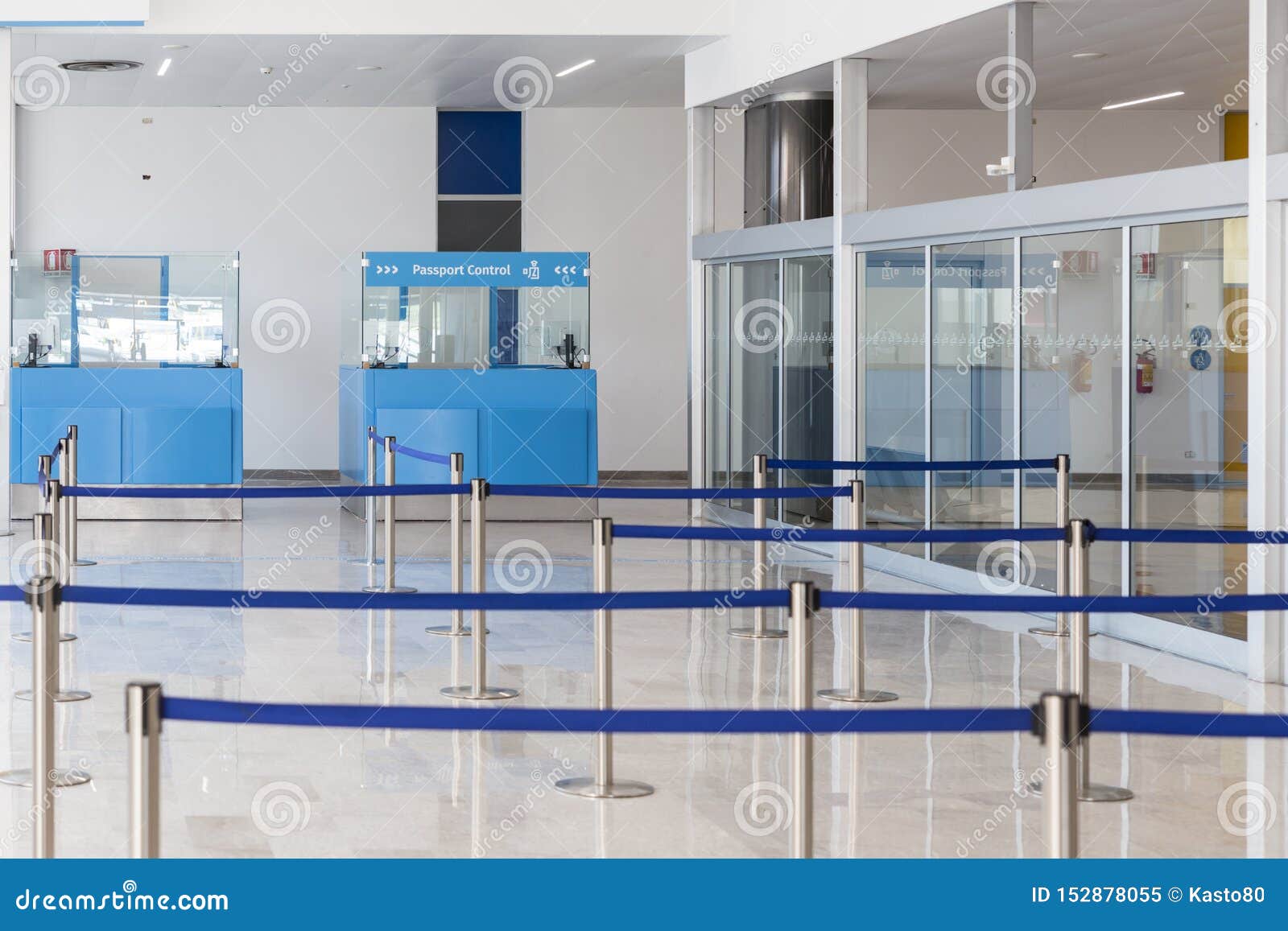 Blue Passport Control Cabines at the Empty Airport Terminal Stock Image ...