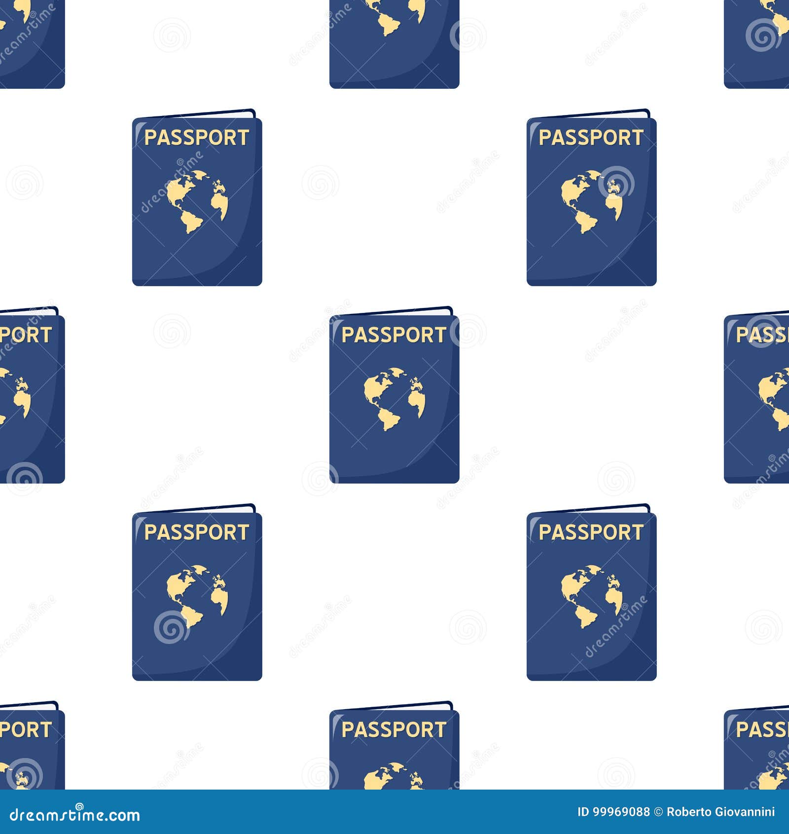 Blue Passport Flat Icon Seamless Pattern Stock Vector - Illustration of ...
