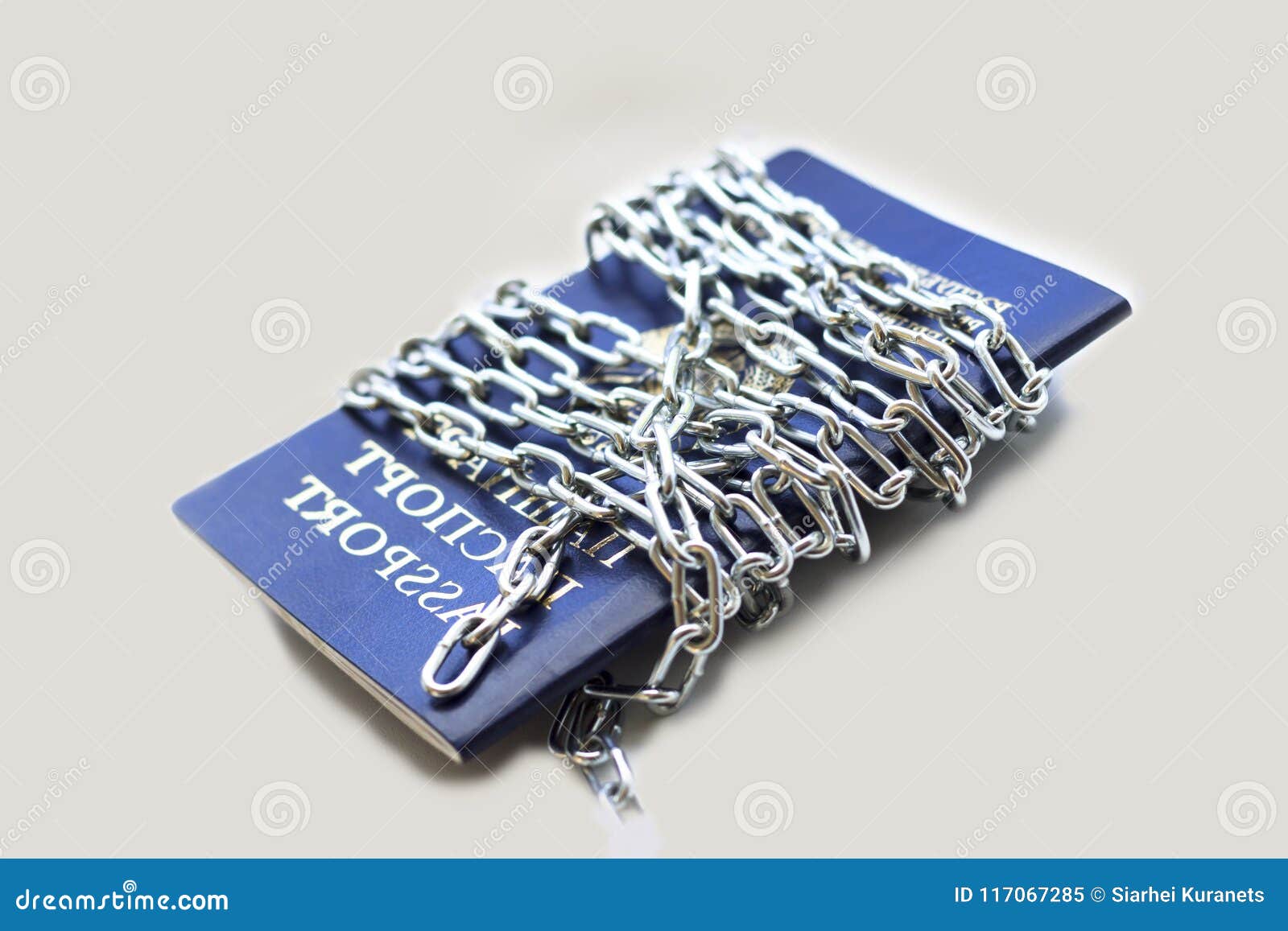 Blue Passport Wrapped in a Chain. Background Light Gray Stock Image ...