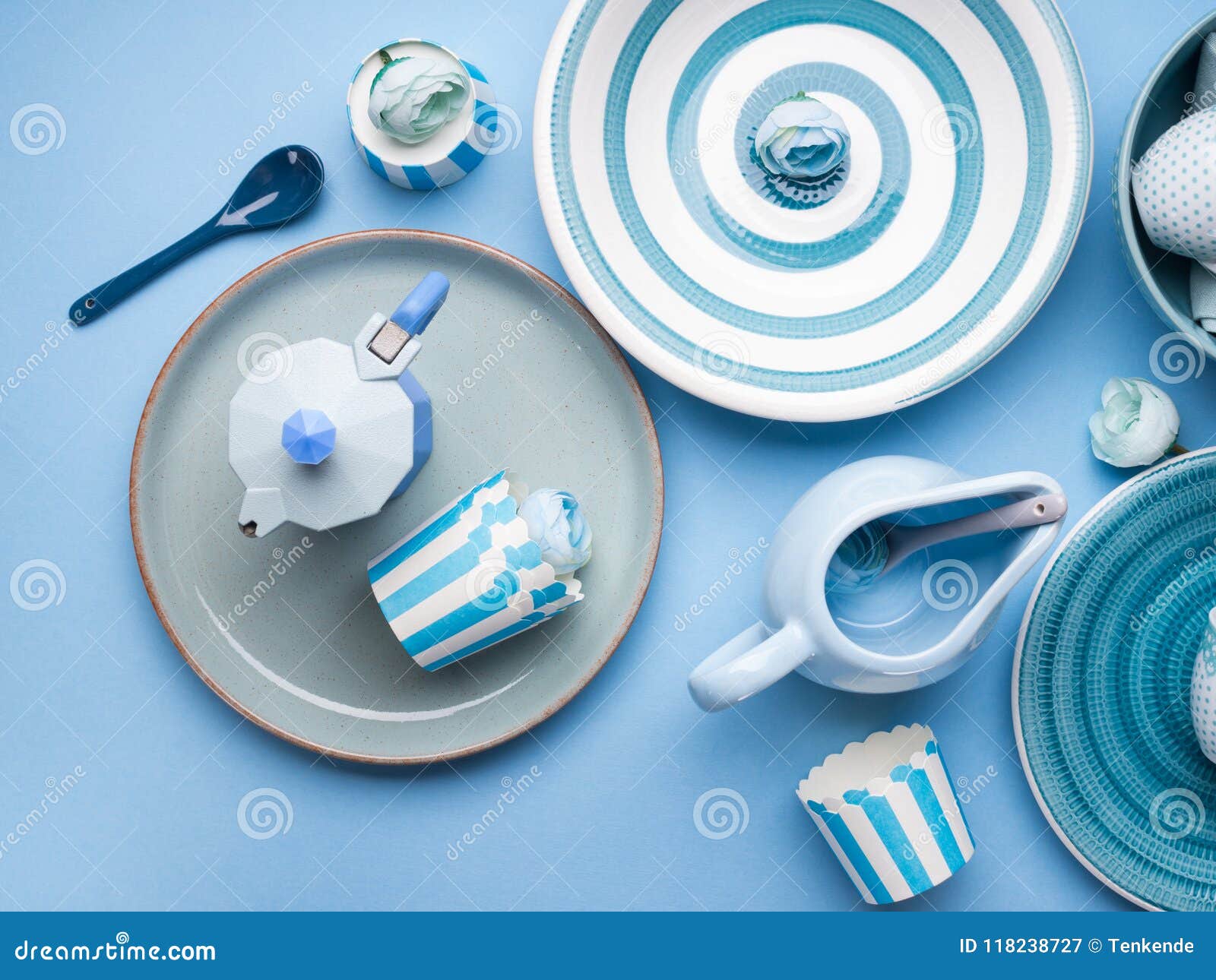 Blue Pastel Ceramic Tableware Crockery Stock Image - Image of colorful ...