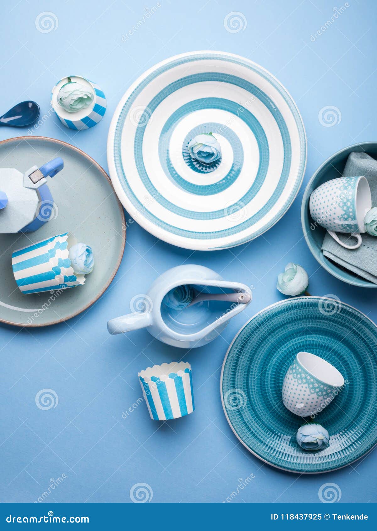 Blue Pastel Ceramic Tableware Crockery Stock Image - Image of ...