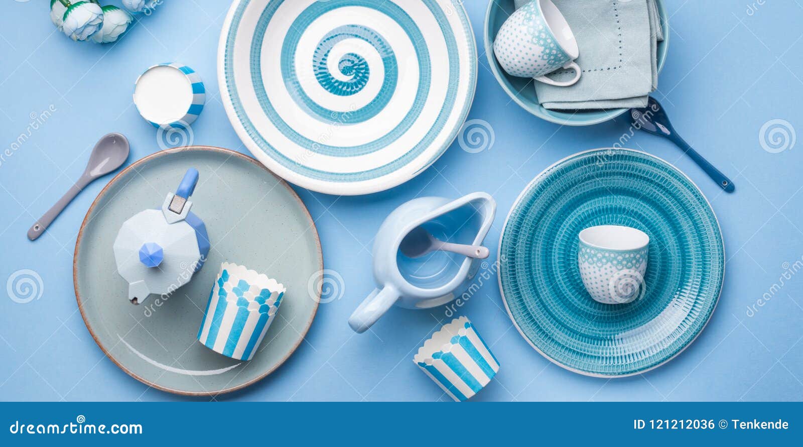 Blue Pastel Ceramic Tableware Crockery Stock Photo - Image of design ...