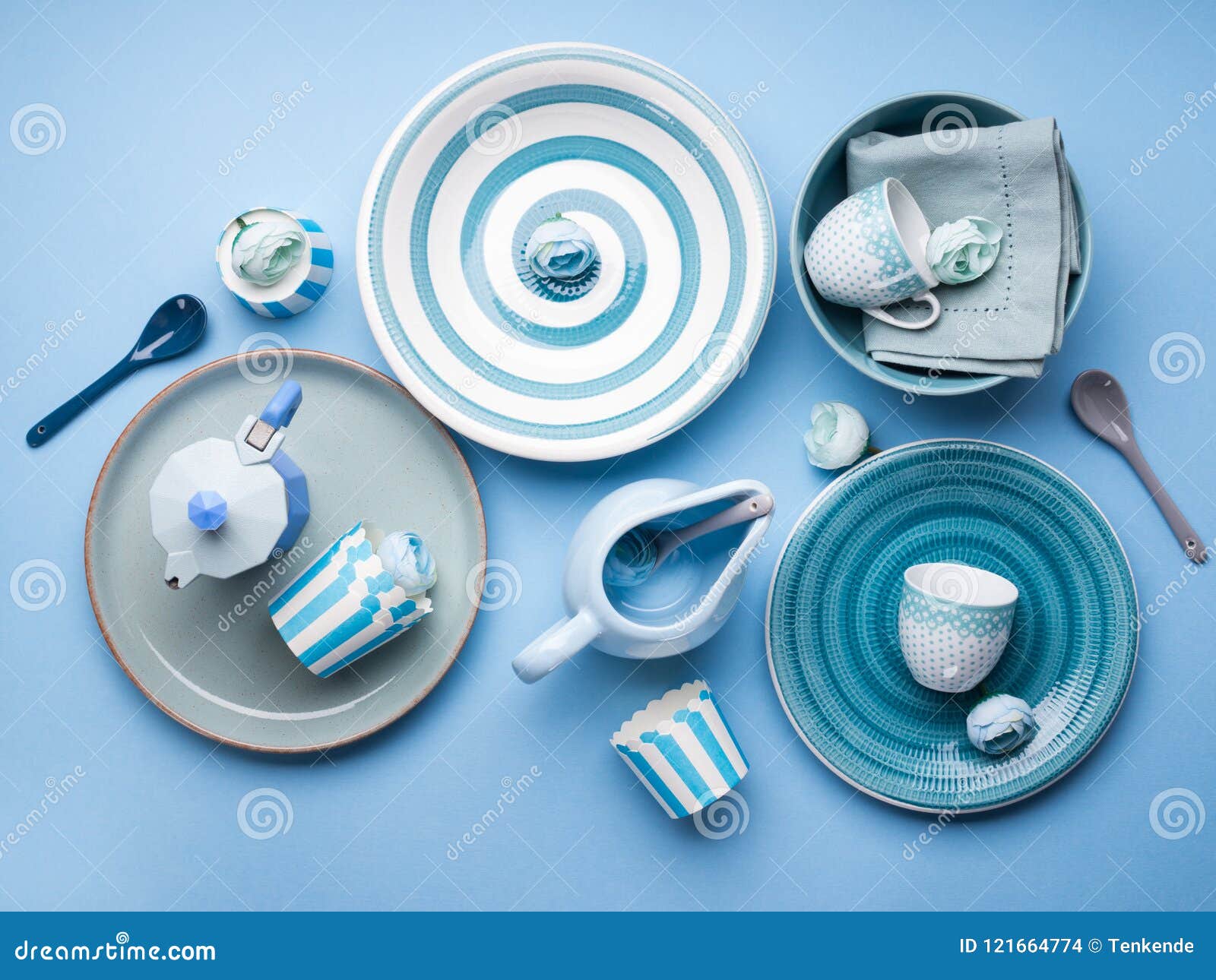 Blue Pastel Ceramic Tableware Crockery Stock Photo - Image of cook ...