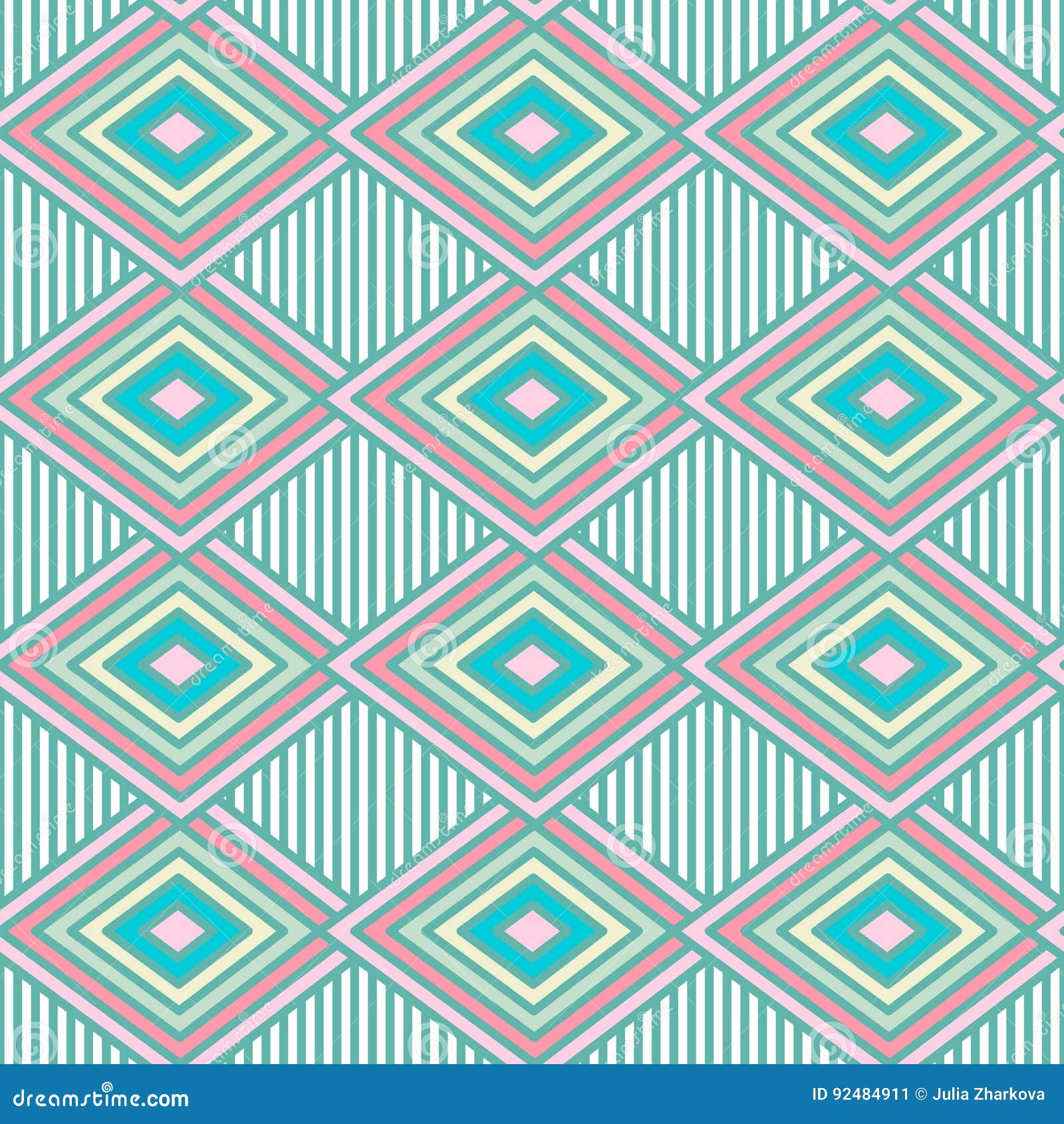 Blue Pastel Colored Rhombus and White Stripes Seamless Geometric Vector ...