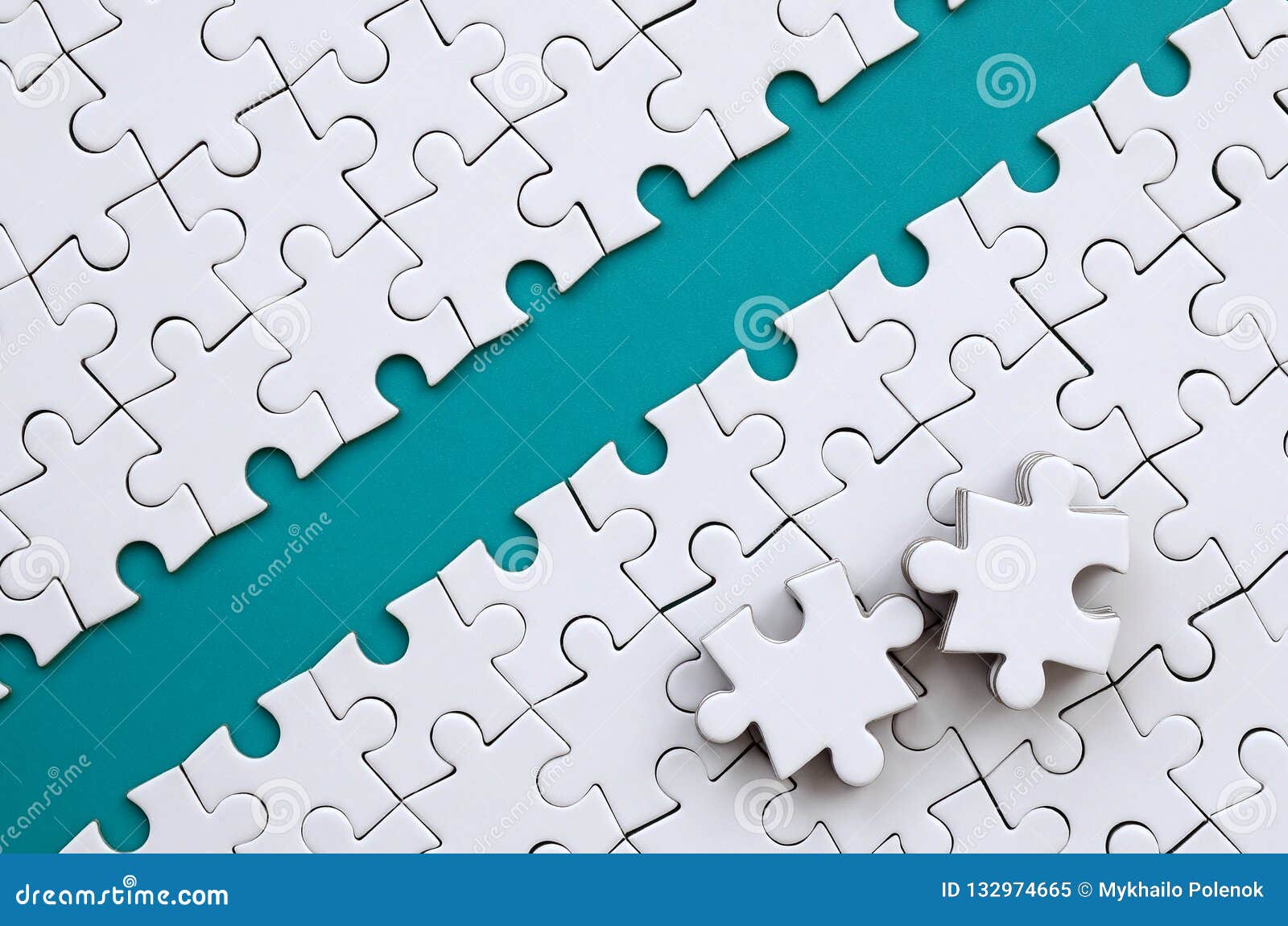 The Blue Path is Laid on the Platform of a White Folded Jigsaw Puzzle ...