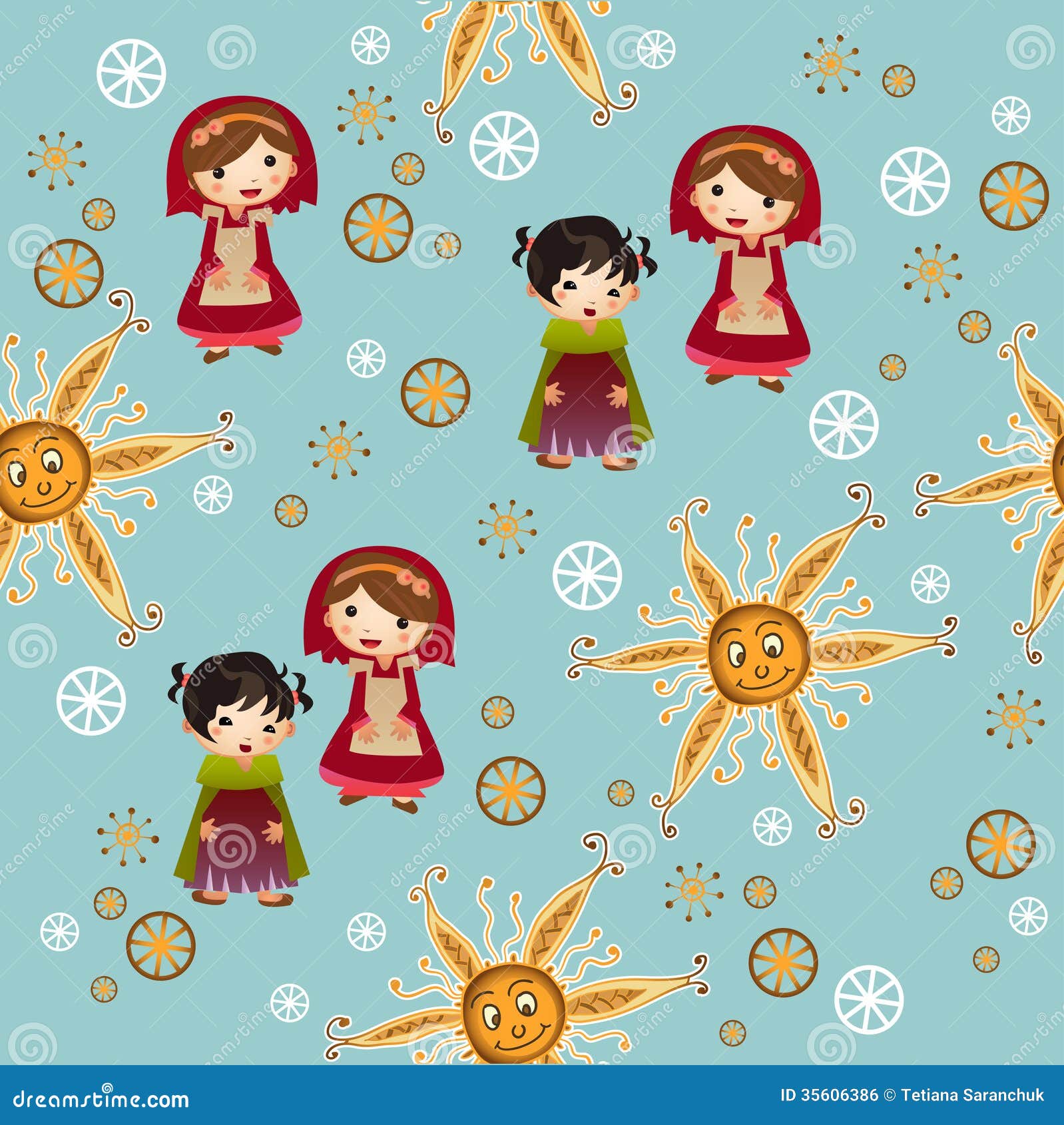 Blue Pattern with Cute Children Stock Vector - Illustration of children ...