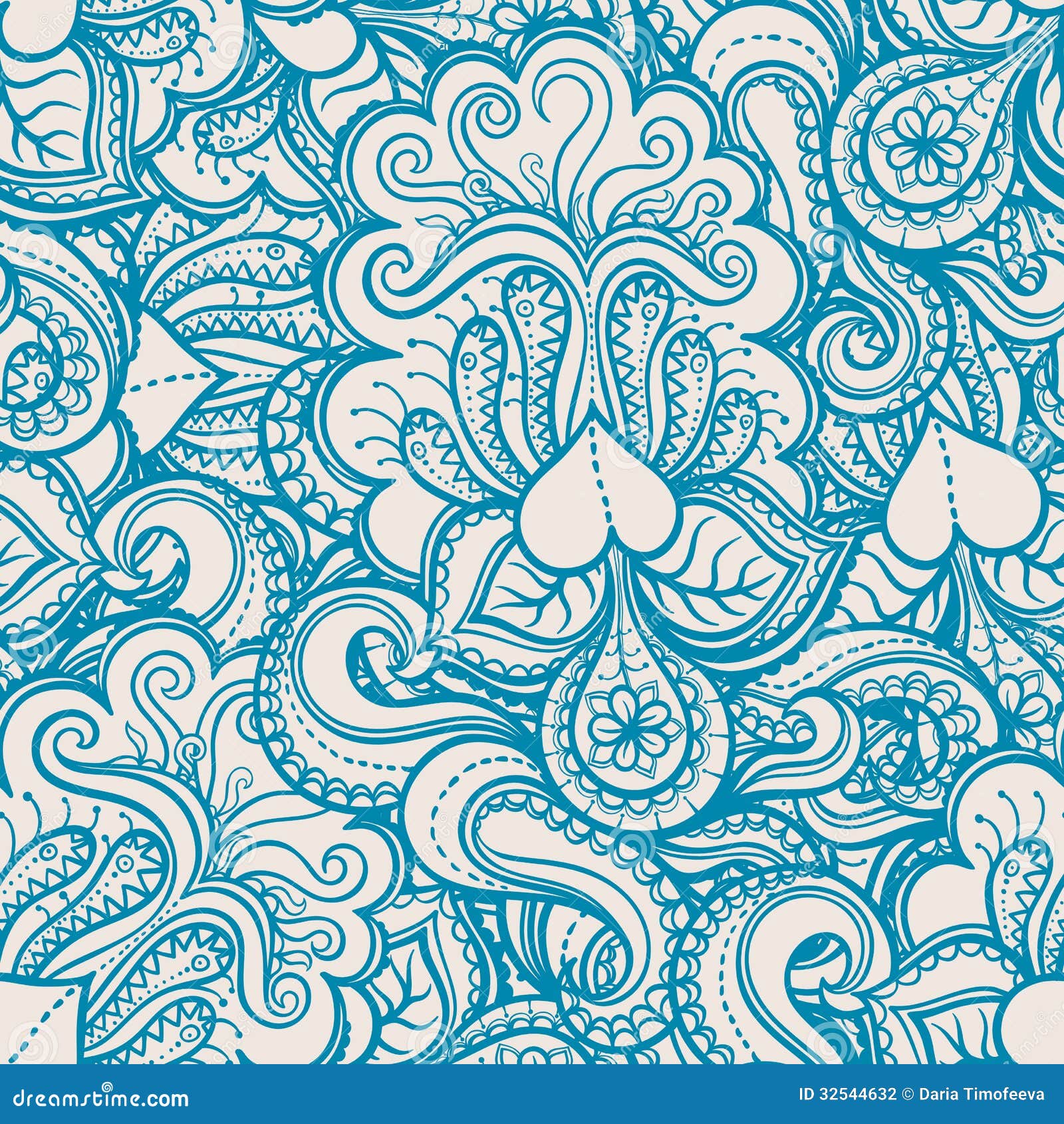 Blue Pattern with Hearts and Flowers Stock Vector - Illustration of ...