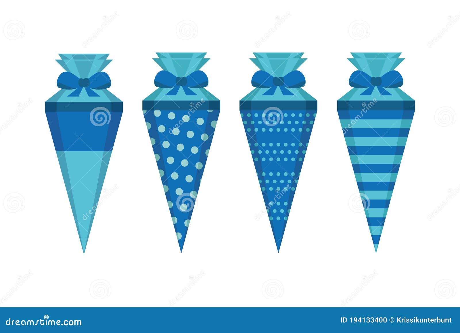 Blue Pattern School Cone Set Isolated Stock Vector - Illustration of ...