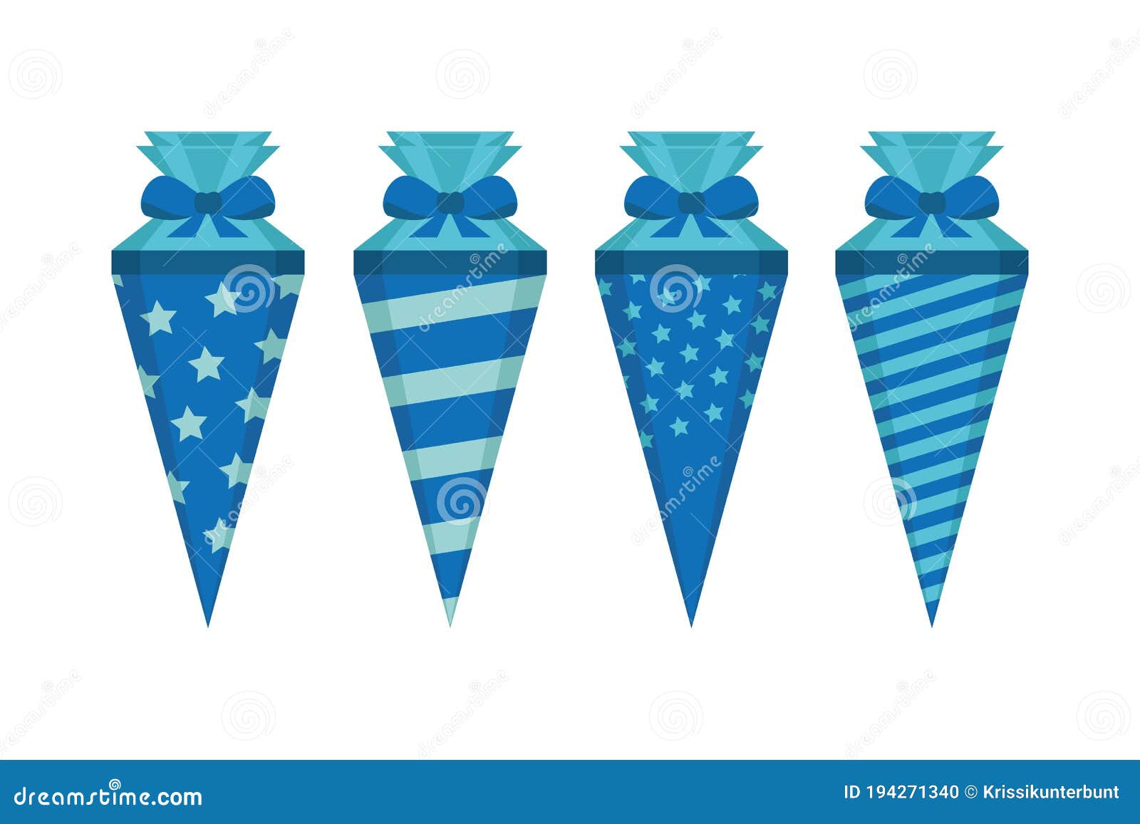 Blue Pattern School Cone Set Isolated Stock Vector - Illustration of ...