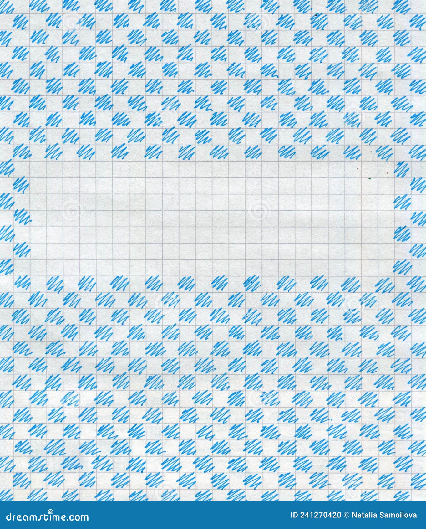 Blue Patterns on a Checkered Sheet. Paper for a School Notebook,a ...