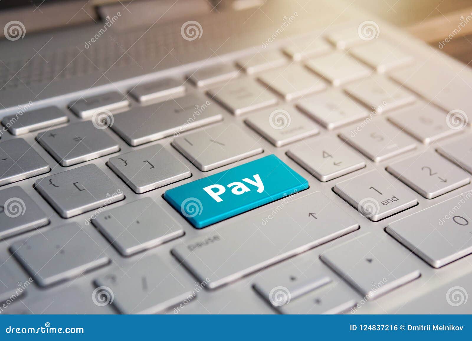 Blue Pay Keyboard Button, Color Button on the Gray Silver Keyboard of ...