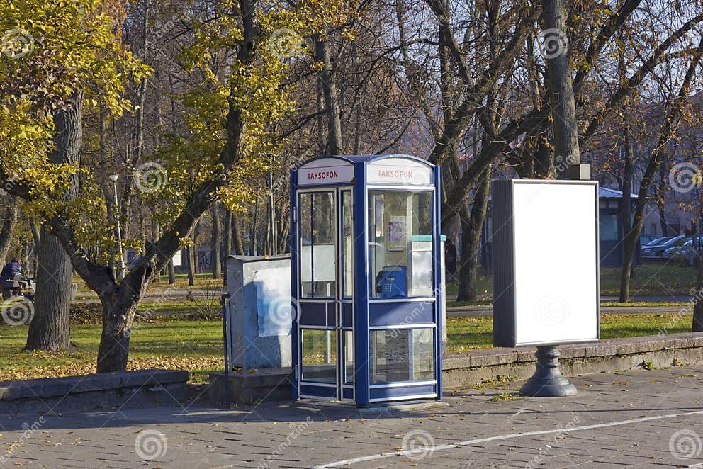 Blue payphone stock photo. Image of nature, empty, tree - 21939908