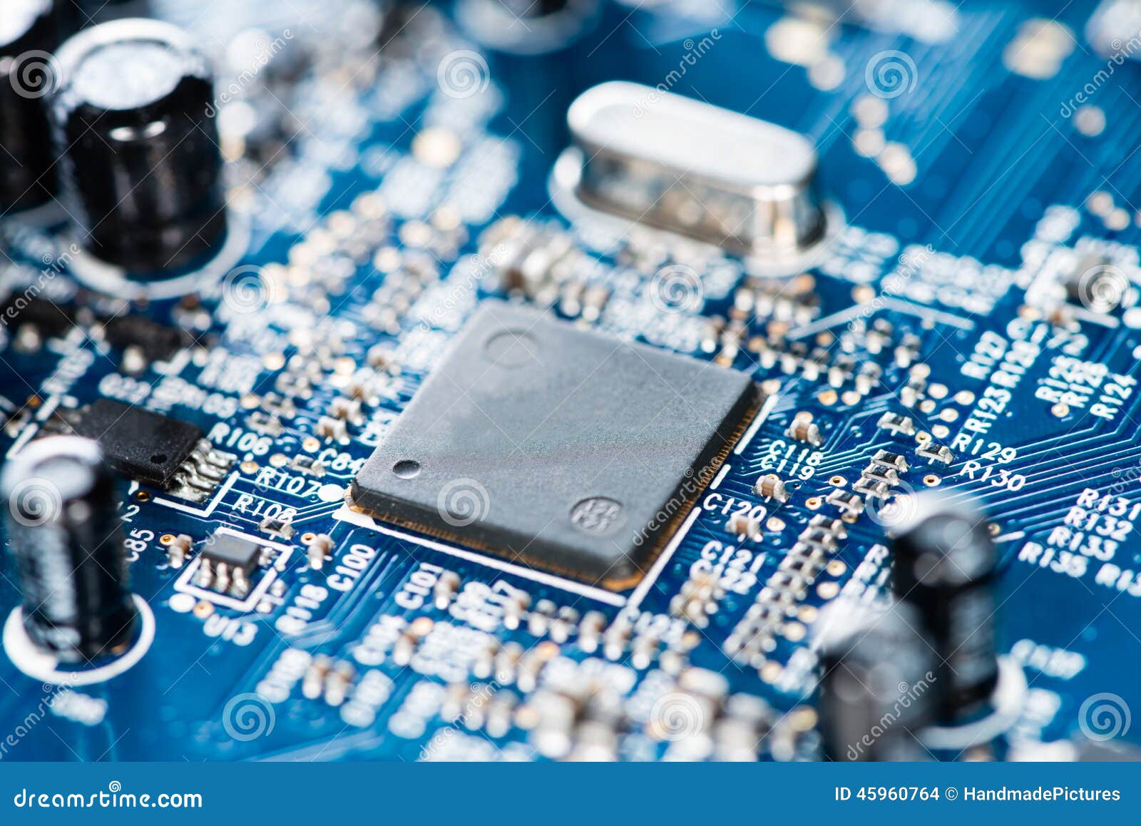 Blue PCB with a Lot of Elecric Components Stock Photo - Image of ...
