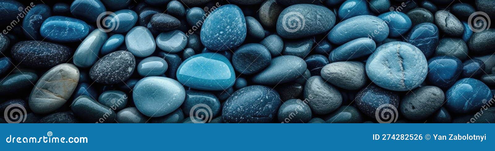 Blue Pebbles Stone Background Panoramic Banner. Generative AI Stock ...