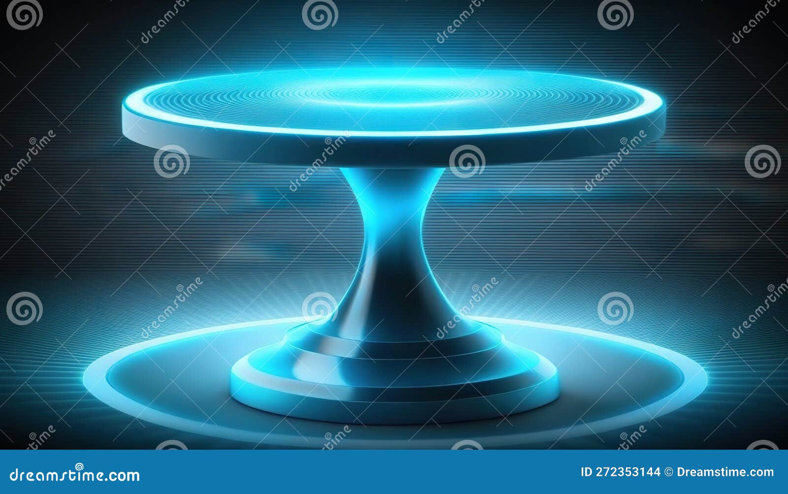 A Blue Pedestal with a Circular Base on a Black Background Stock ...
