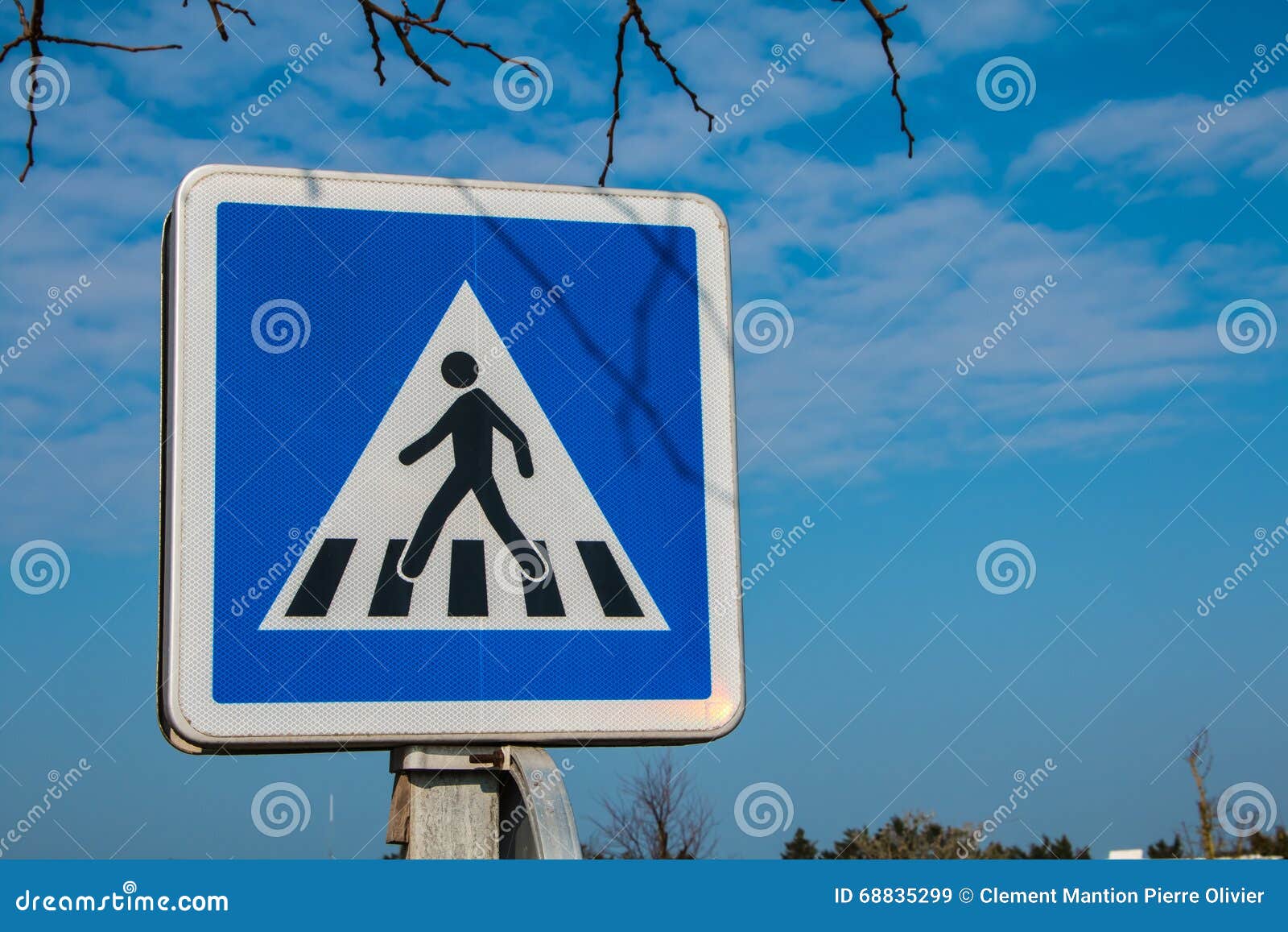 Blue Pedestrian Crossing Sign Stock Image - Image of blue, crosswalk ...