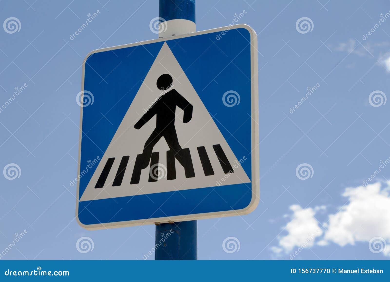 Blue Pedestrian Crossing Vertical Sign Stock Photo - Image of icon ...