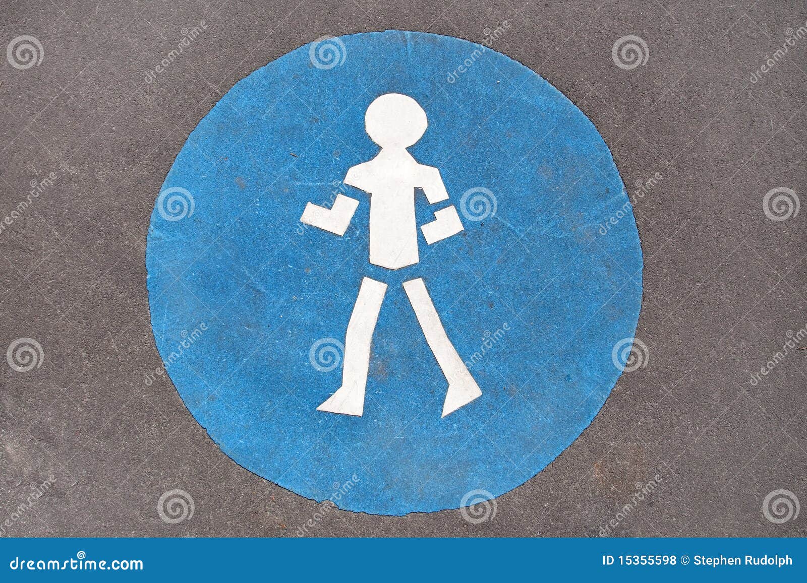 Blue Pedestrian Sign on Road Stock Photo - Image of blue, stenciled ...