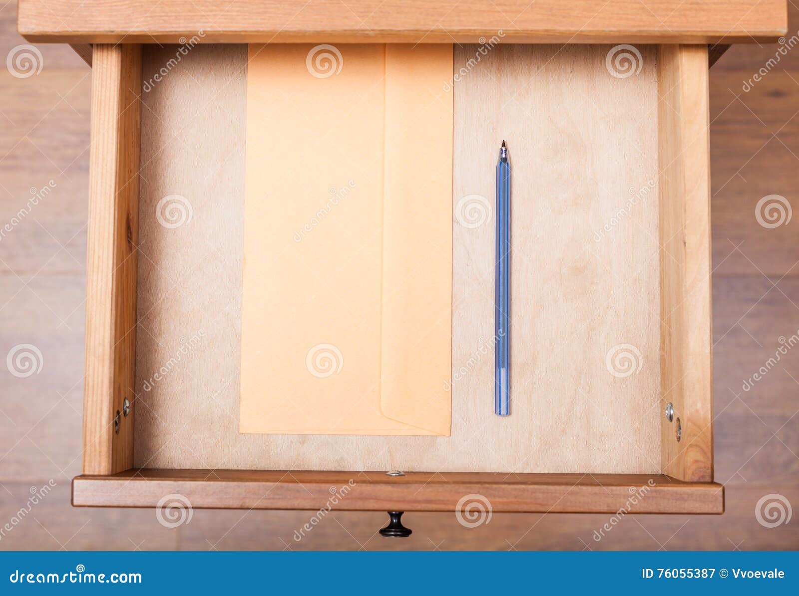 Blue Pen and Envelope in Open Drawer Stock Image - Image of chest, item ...