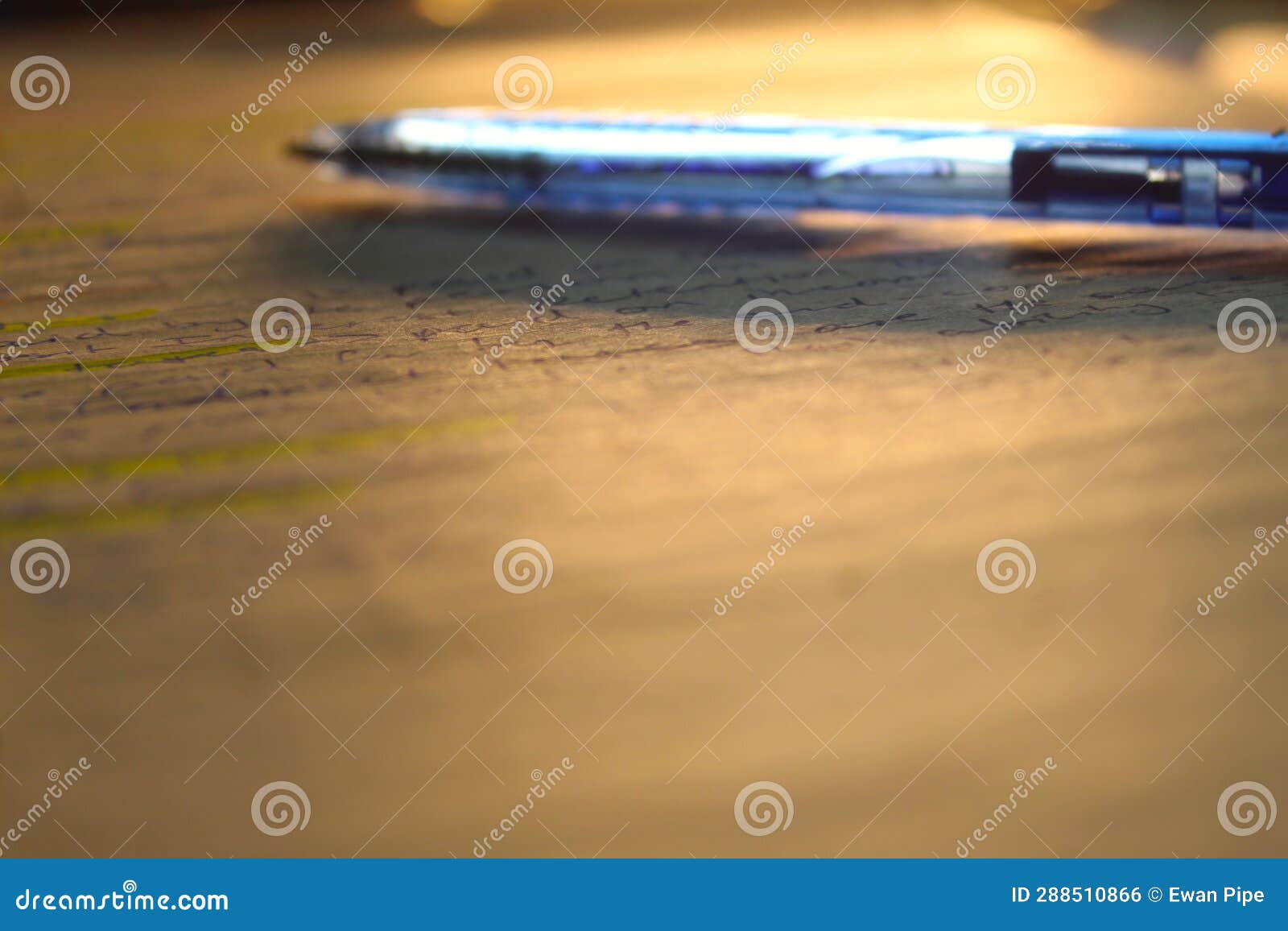 Blue pen on page of notes stock photo. Image of hand - 288510866
