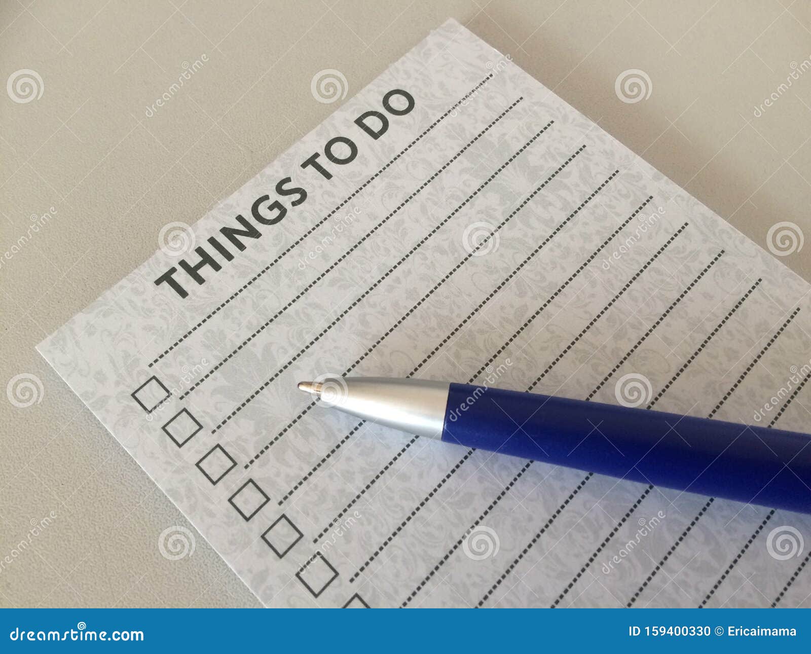 A Blue Pen on a Things To Do Note Stock Photo - Image of grey, desk ...
