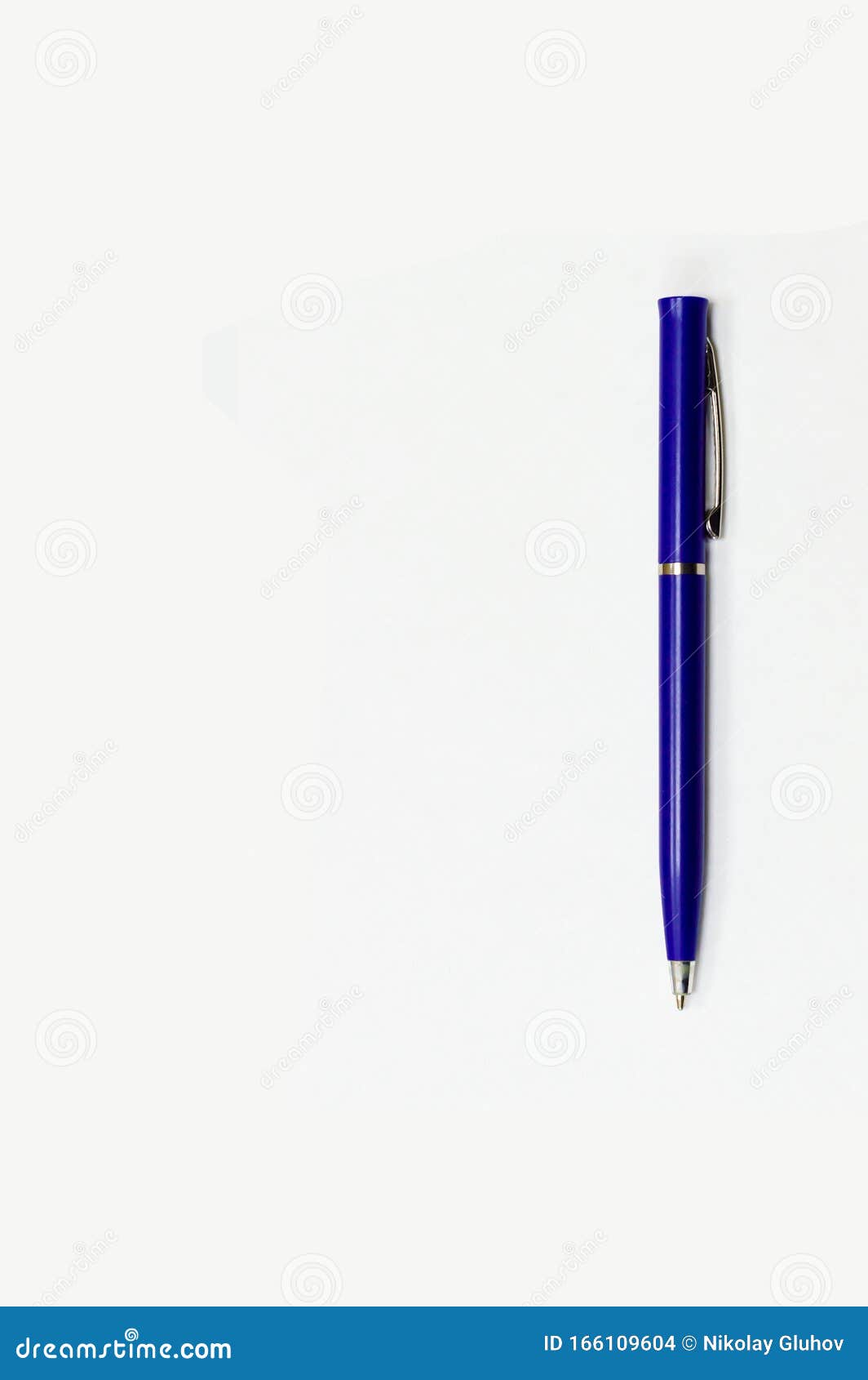 Blue Pen on White Vertical Clear Piece of Paper. Concept Isolate Stock ...