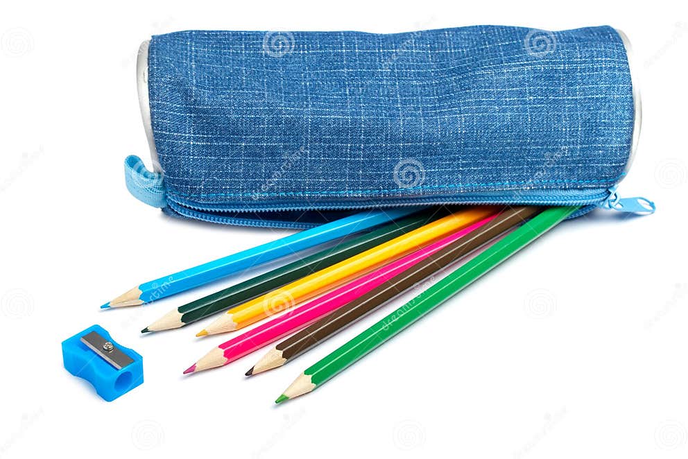 Blue pencil case stock image. Image of color, striped - 5754421