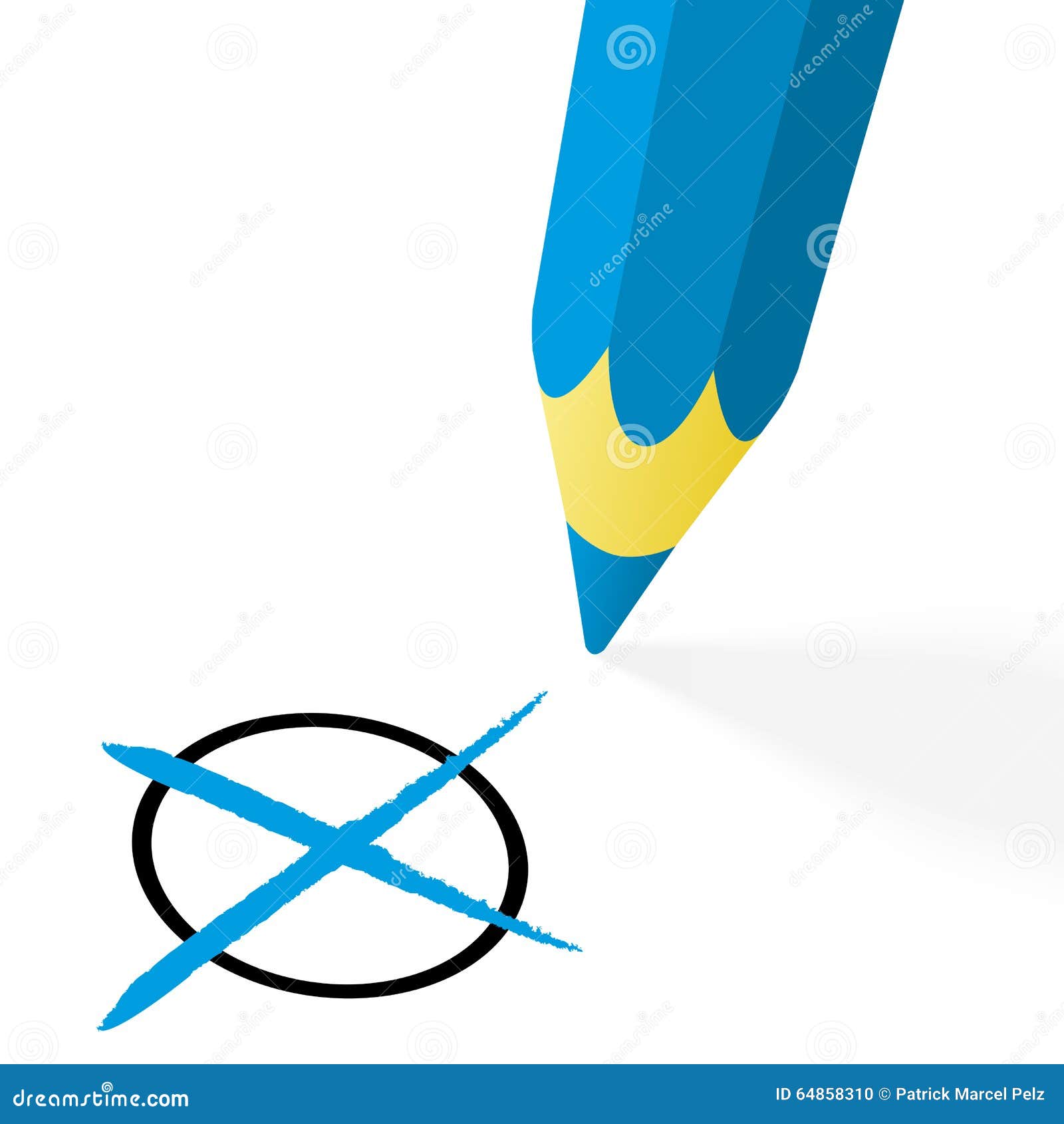 Blue pencil with cross stock vector. Illustration of hook - 64858310