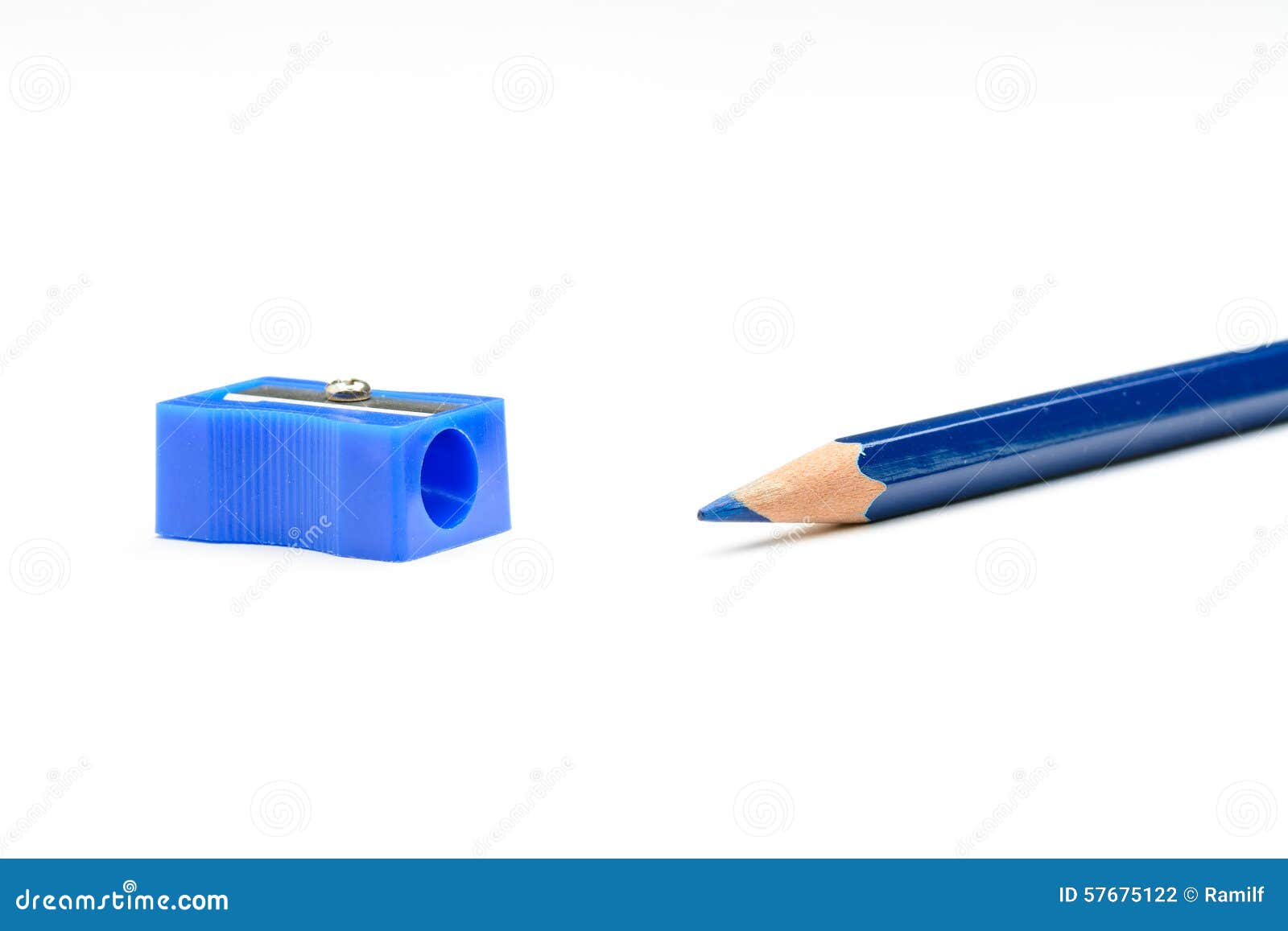 Blue Pencil and a Pencil Sharpener Stock Photo - Image of long ...