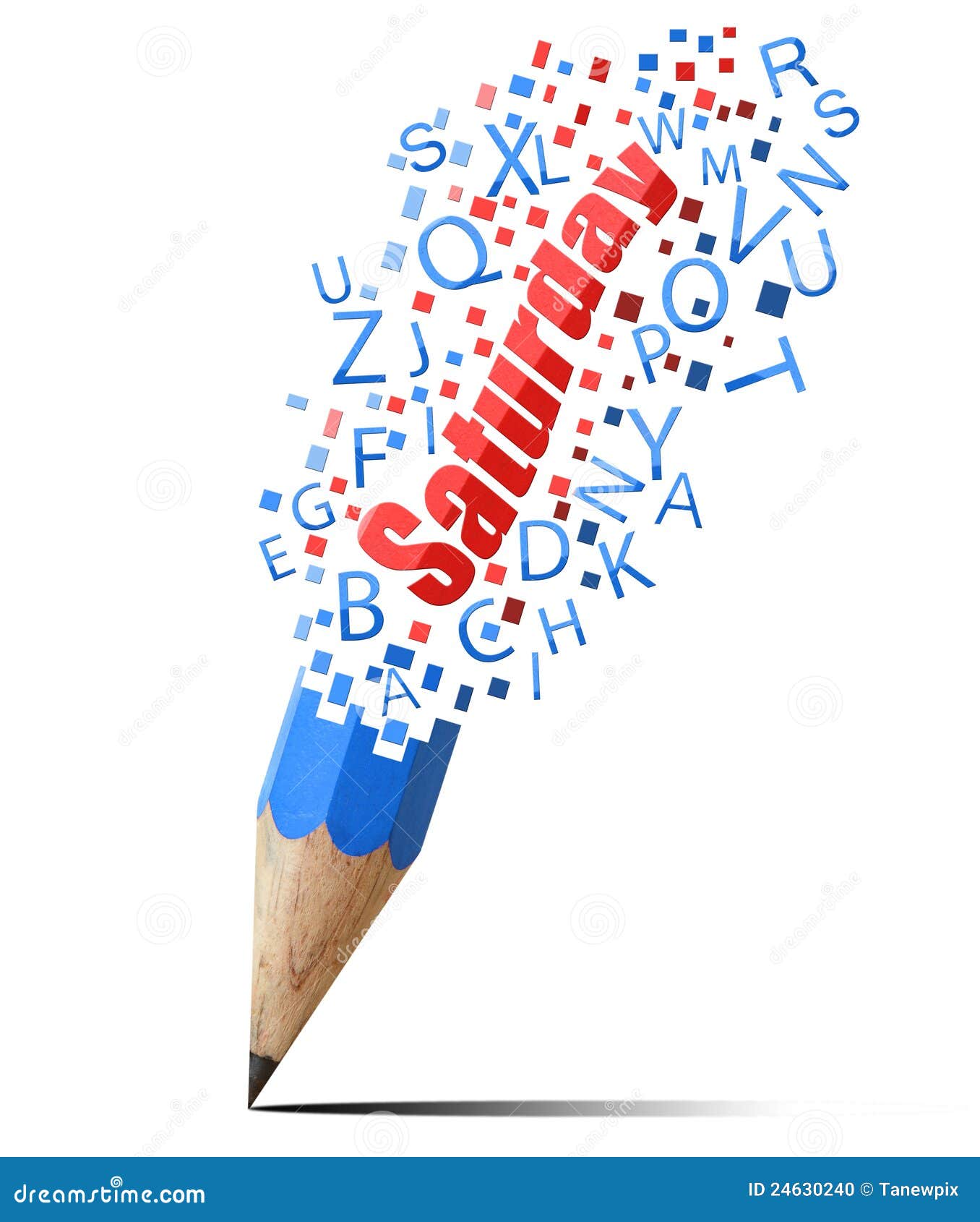 Blue Pencil with Red Saturday. Stock Illustration - Illustration of ...