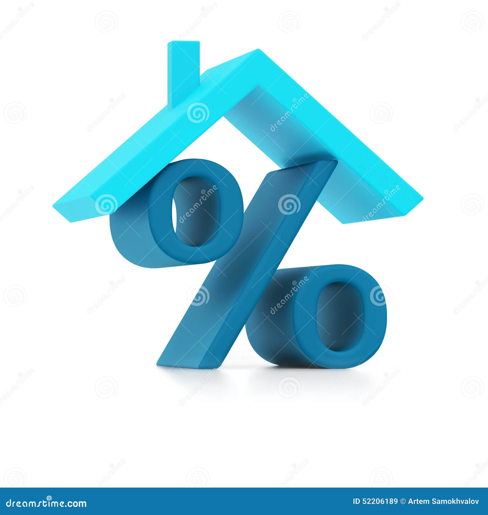 3D Blue Percent Sign With Golden Bell And Pink Spheres On Blue ...